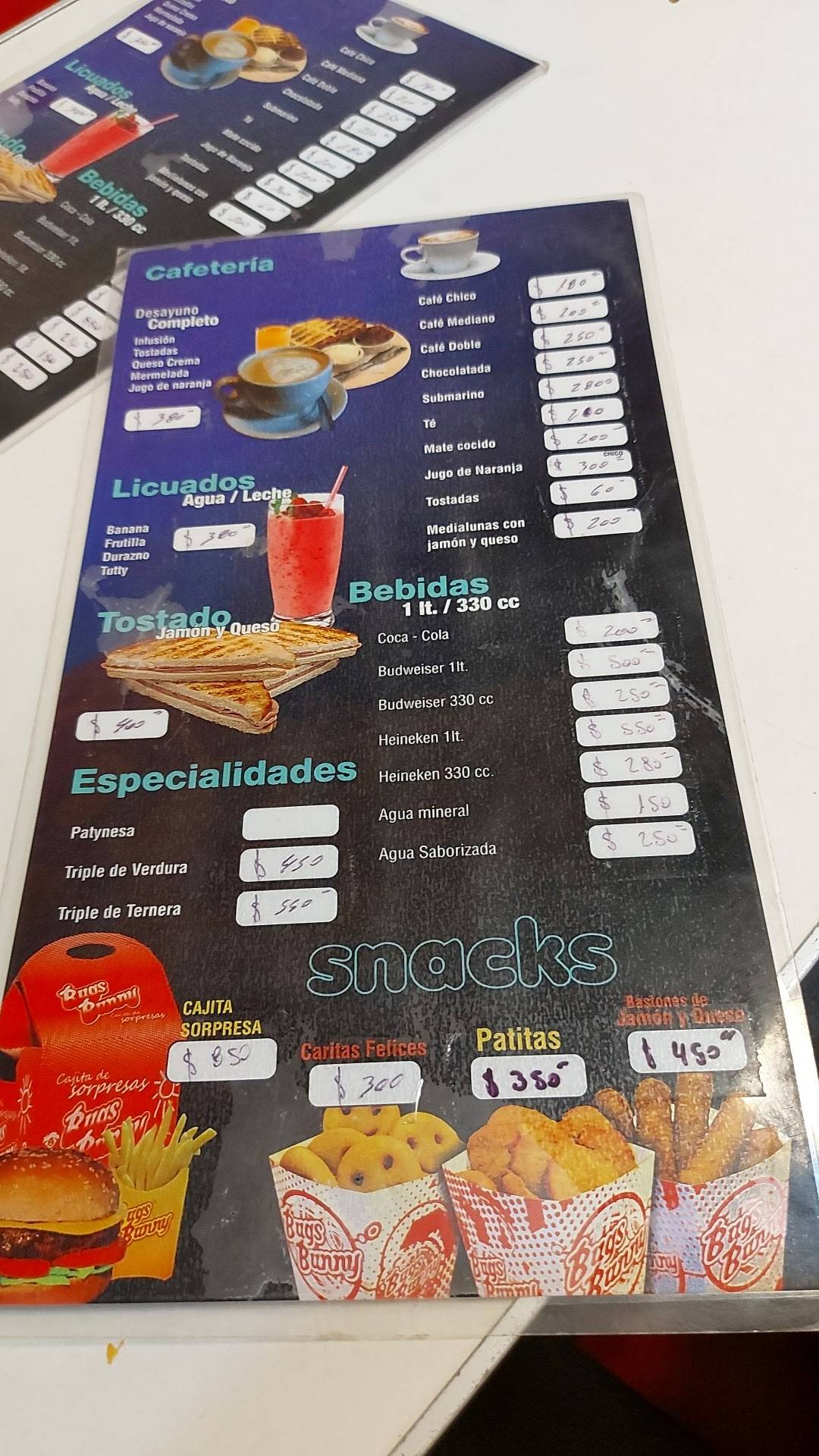 Menu at Bugs Bunny restaurant, Santiago del Estero