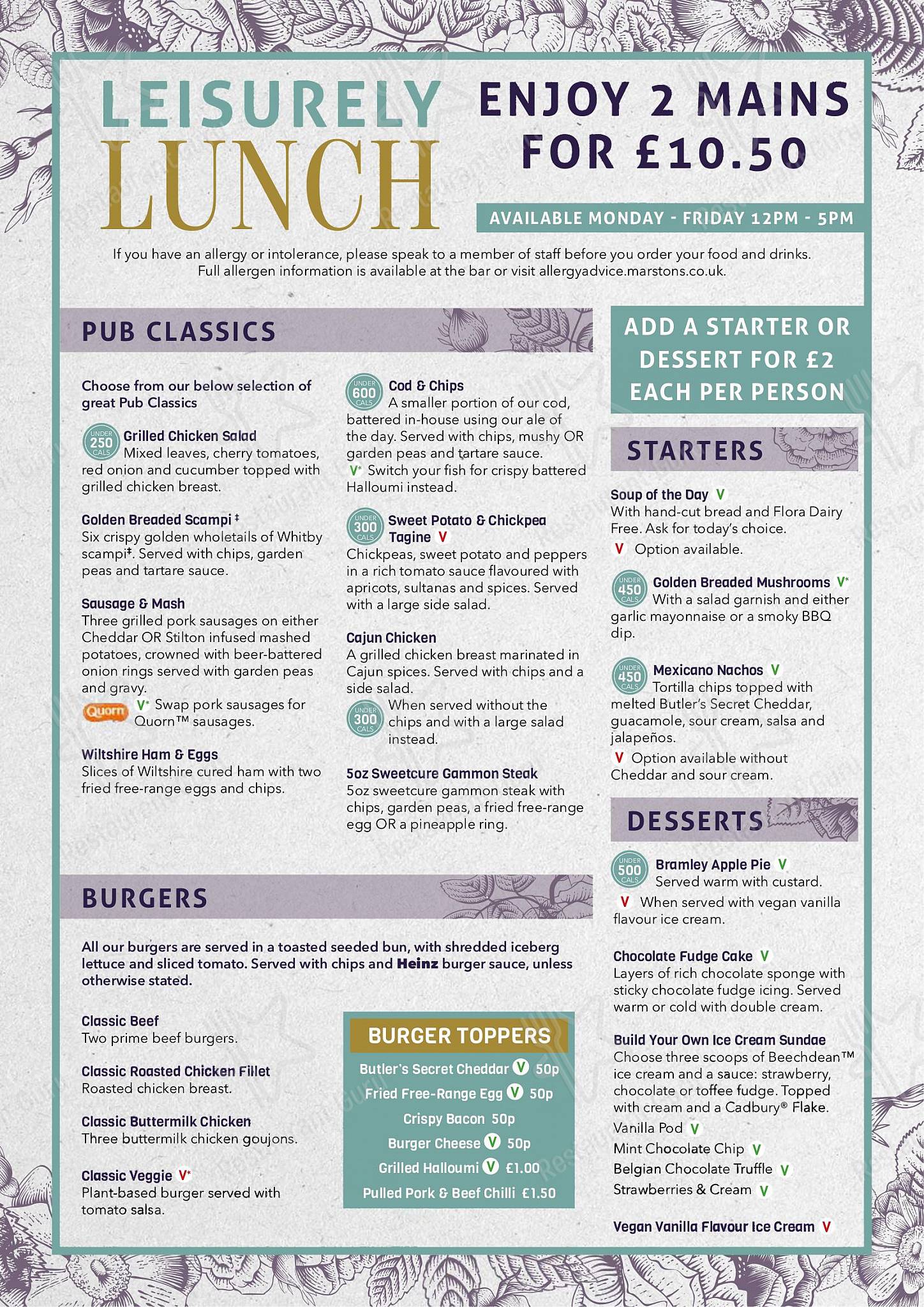 Menu at Bull Inn pub & bar, Goring