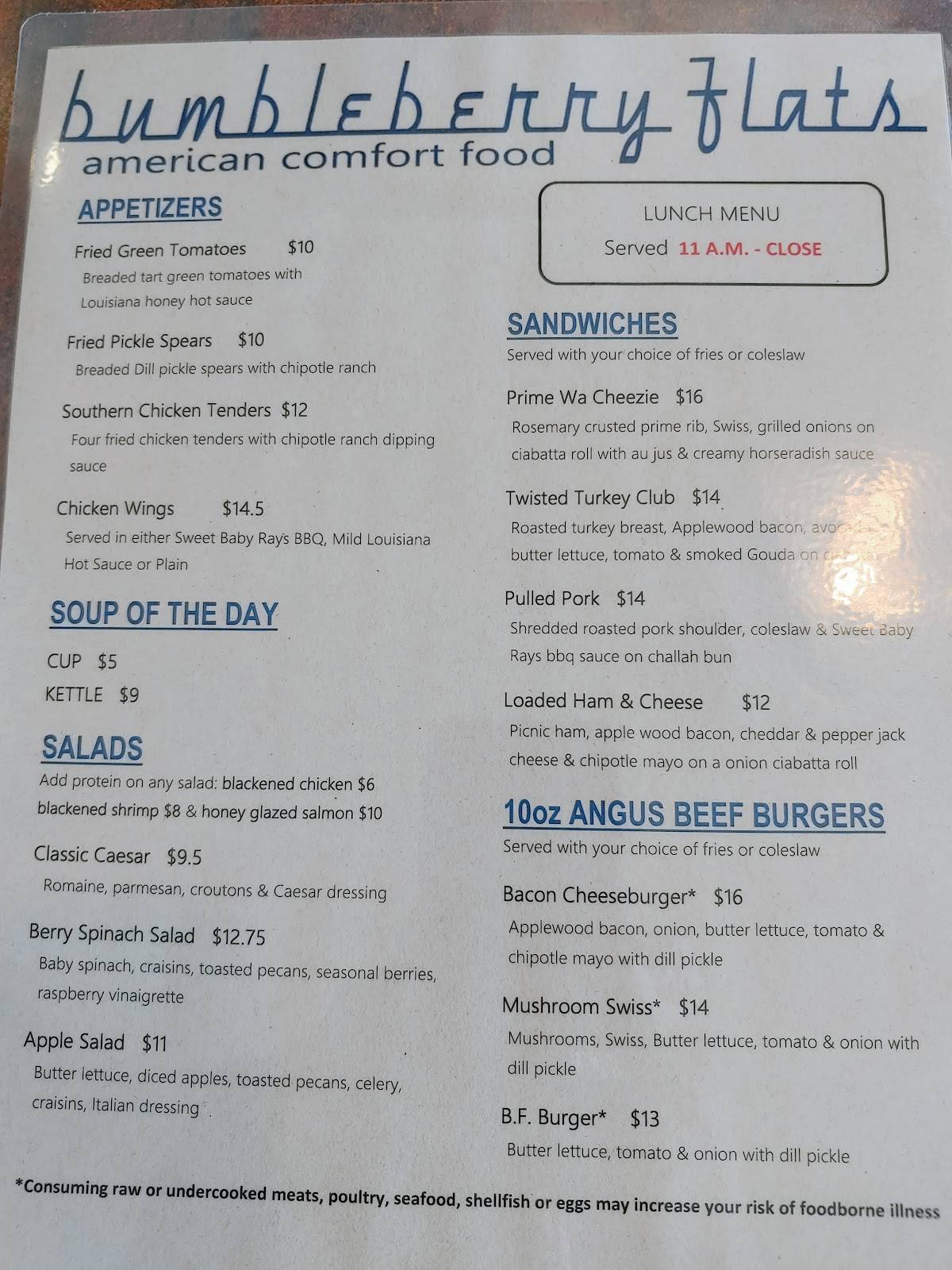 Menu at Bumbleberry Flats restaurant, Laughlin