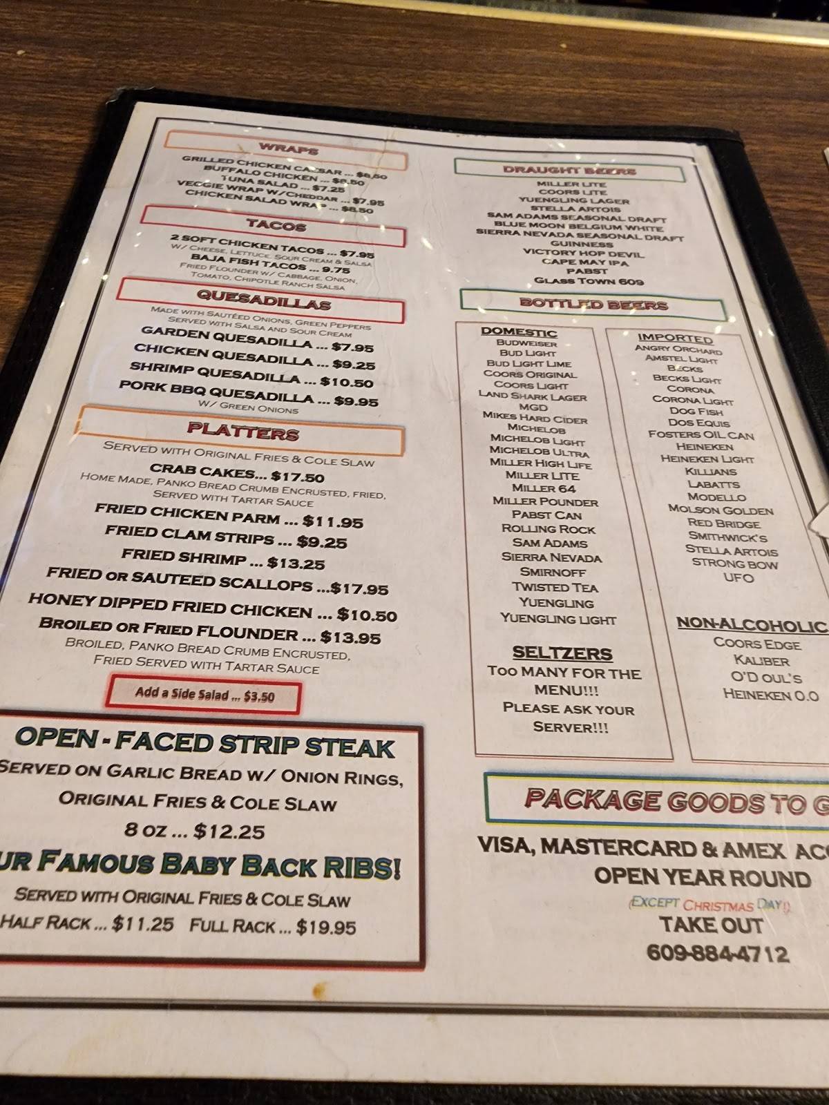 Menu at C-View Inn pizzeria, Cape May
