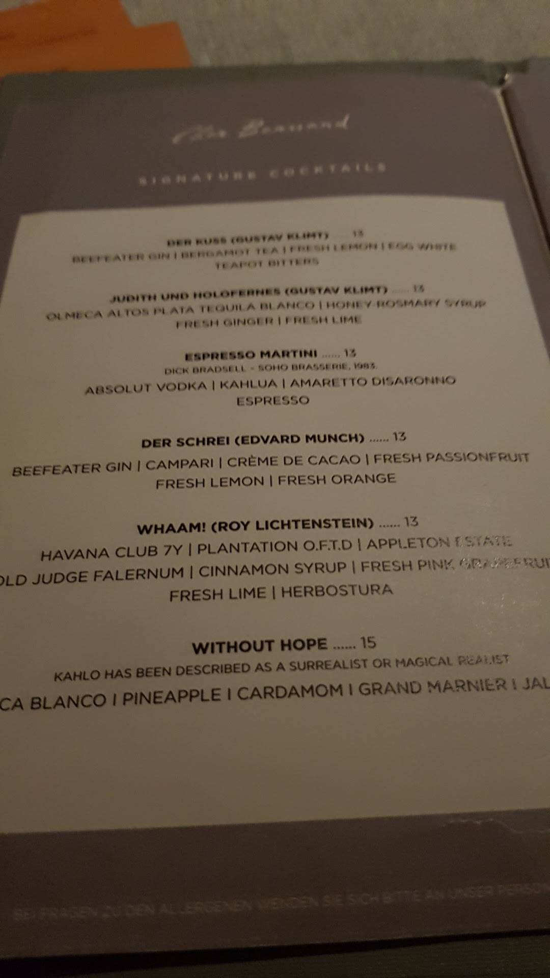 Speisekarte von CHEZ BERNARD Restaurant et Bar, Wien