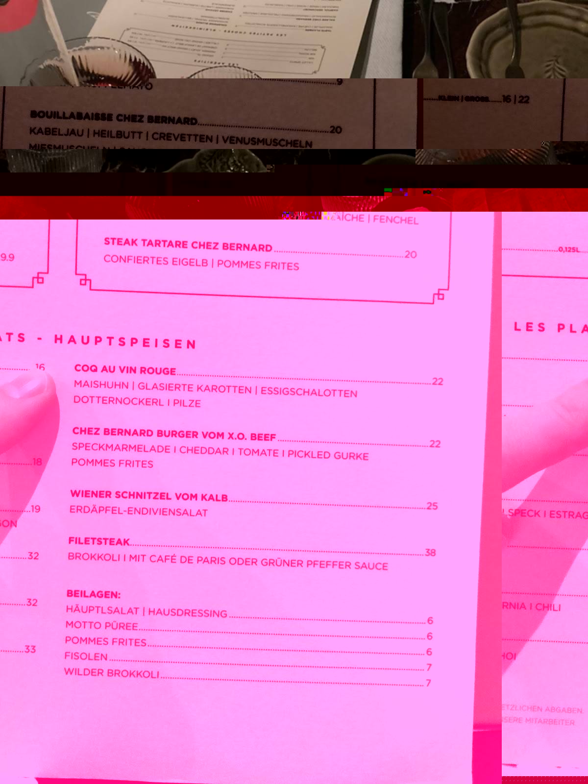 Speisekarte von CHEZ BERNARD Restaurant et Bar, Wien