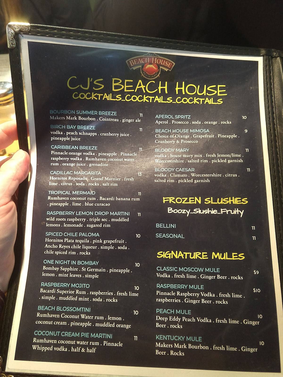 Menu at CJ's Beach House restaurant, Birch Bay