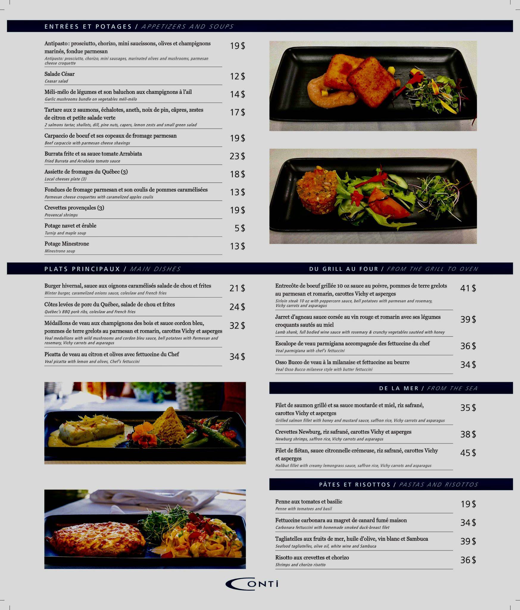 Menu at CONTI - Cuisine Italien / Francaise - Fruit de Mer / Burgers ...