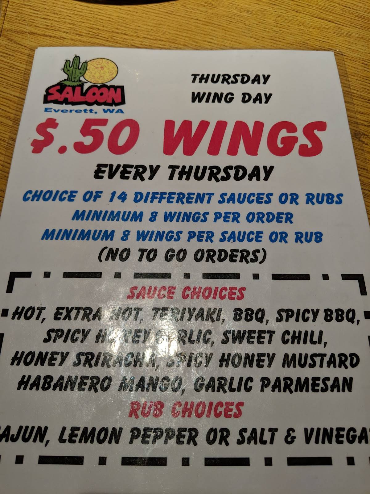 Menu at Cactus Moon Saloon pub & bar, Everett