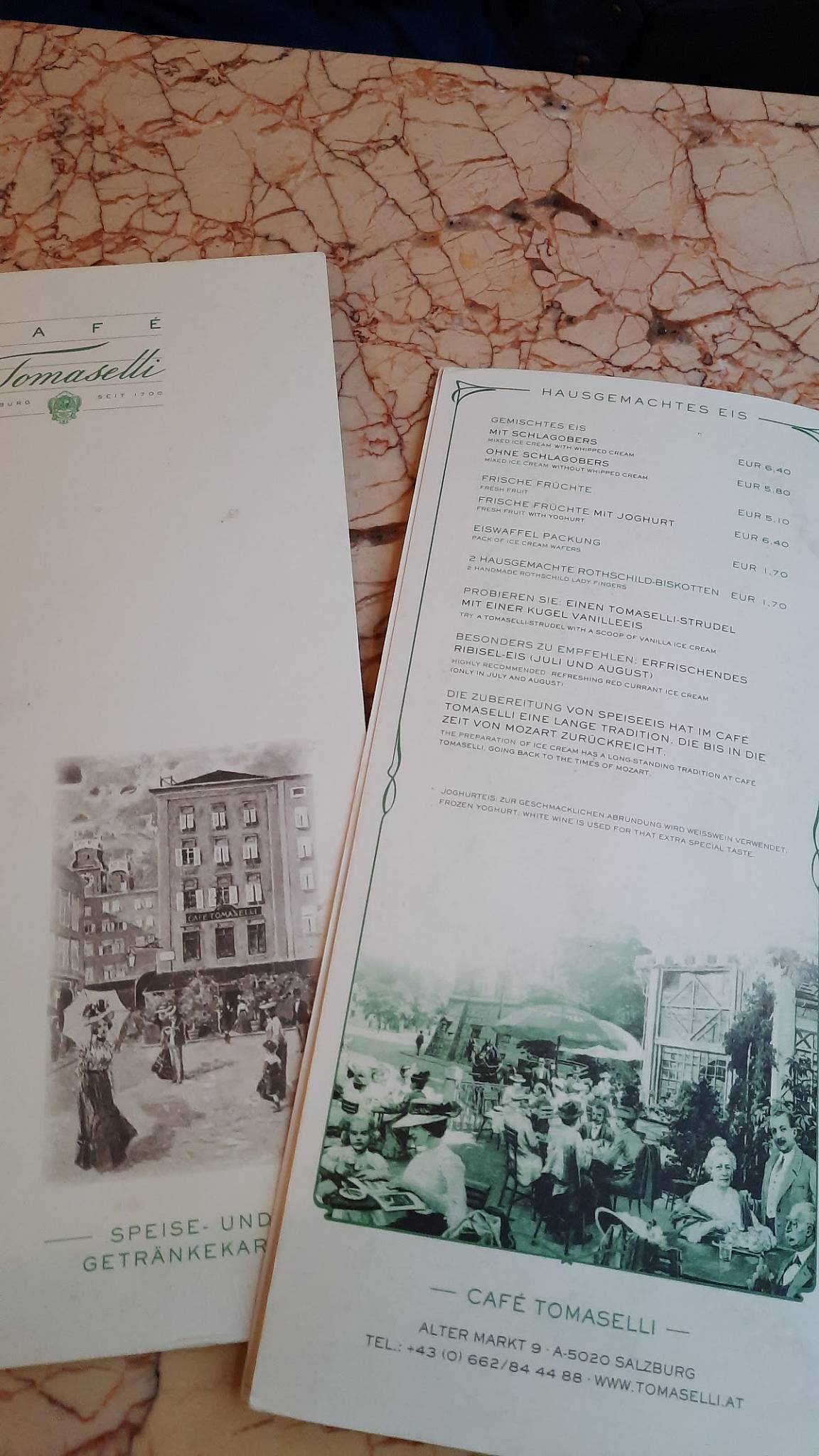 Menu at Café Tomaselli cafe, Salzburg