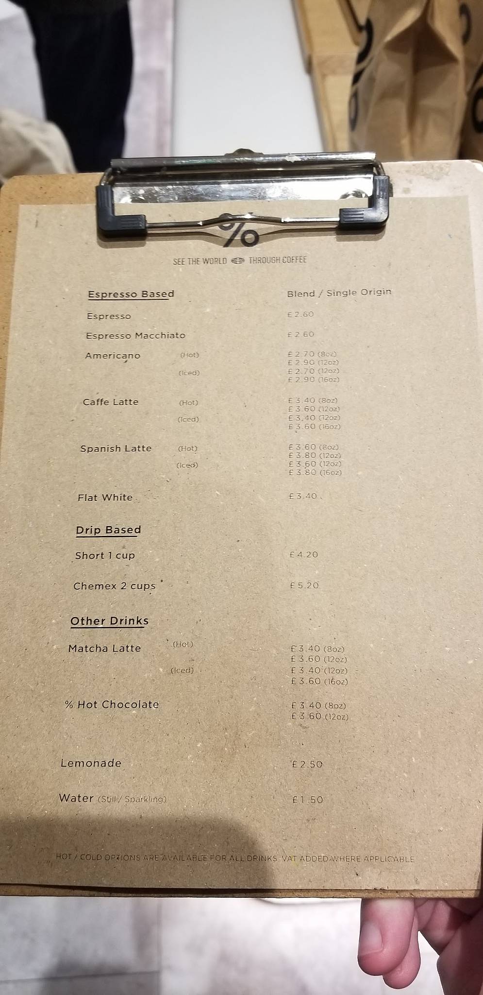 Menu at % ARABICA LONDON COVENT GARDEN cafe, London, 5 King St