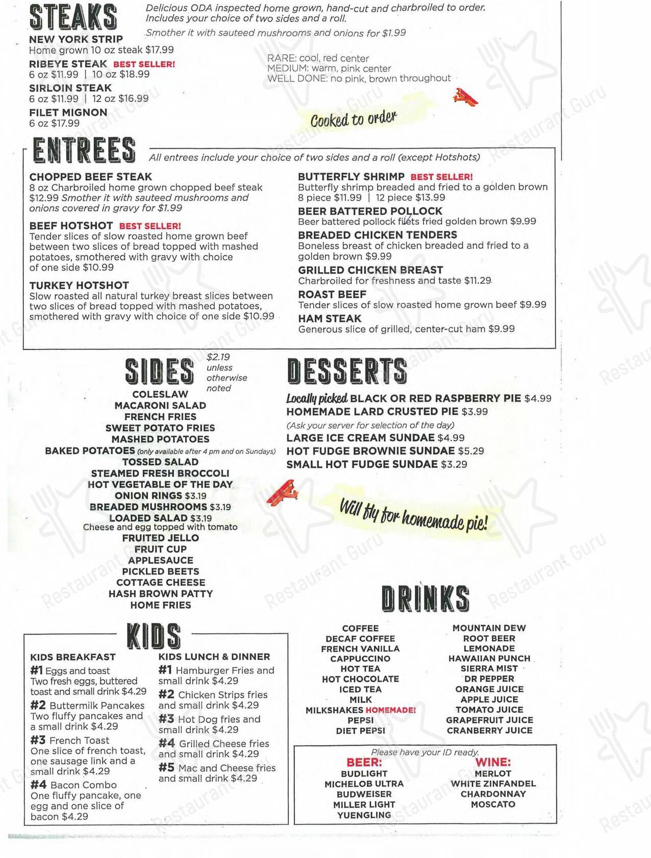 Menu at Airport Cafe, Urbana