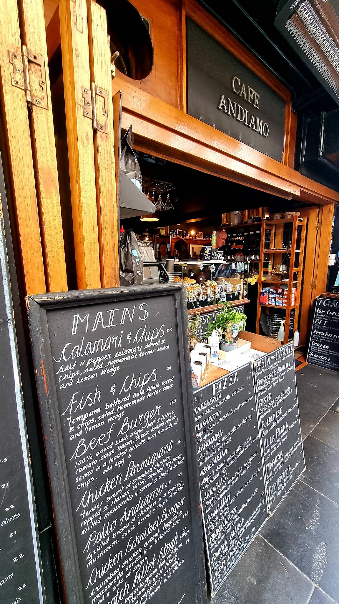 Menu at Cafe Andiamo, Melbourne