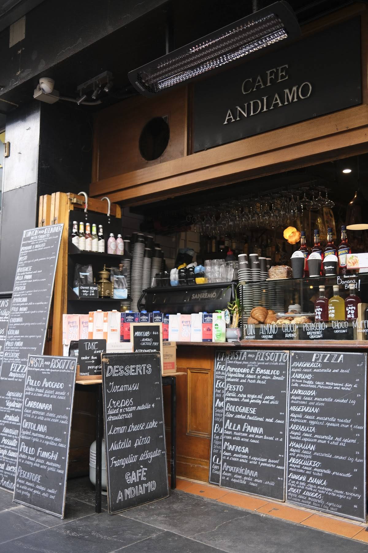 Menu at Cafe Andiamo, Melbourne