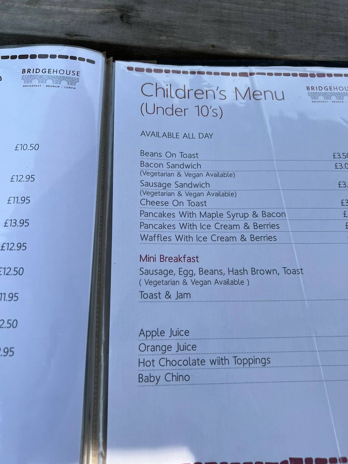 Menu at Bridge House Restaurant- Booking Recommended, Belper
