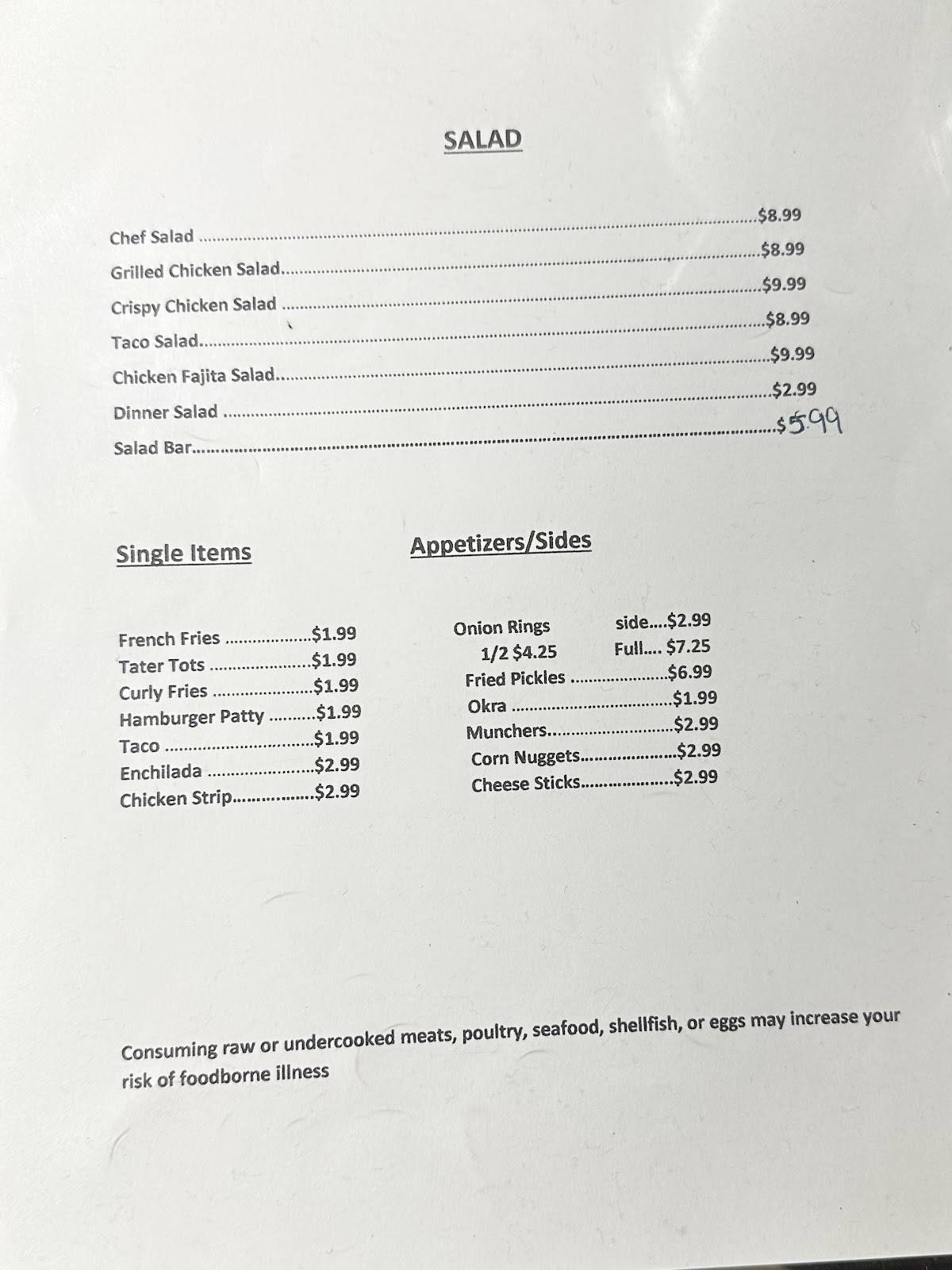 Menu at Bucks One Stop Cafe, Westbrook