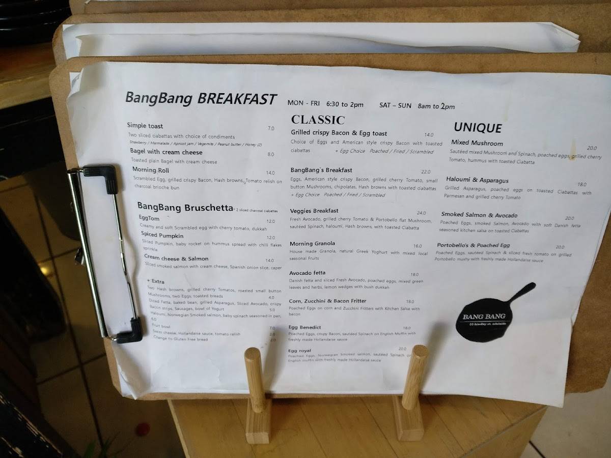 Menu at Cafe Bang Bang, Adelaide