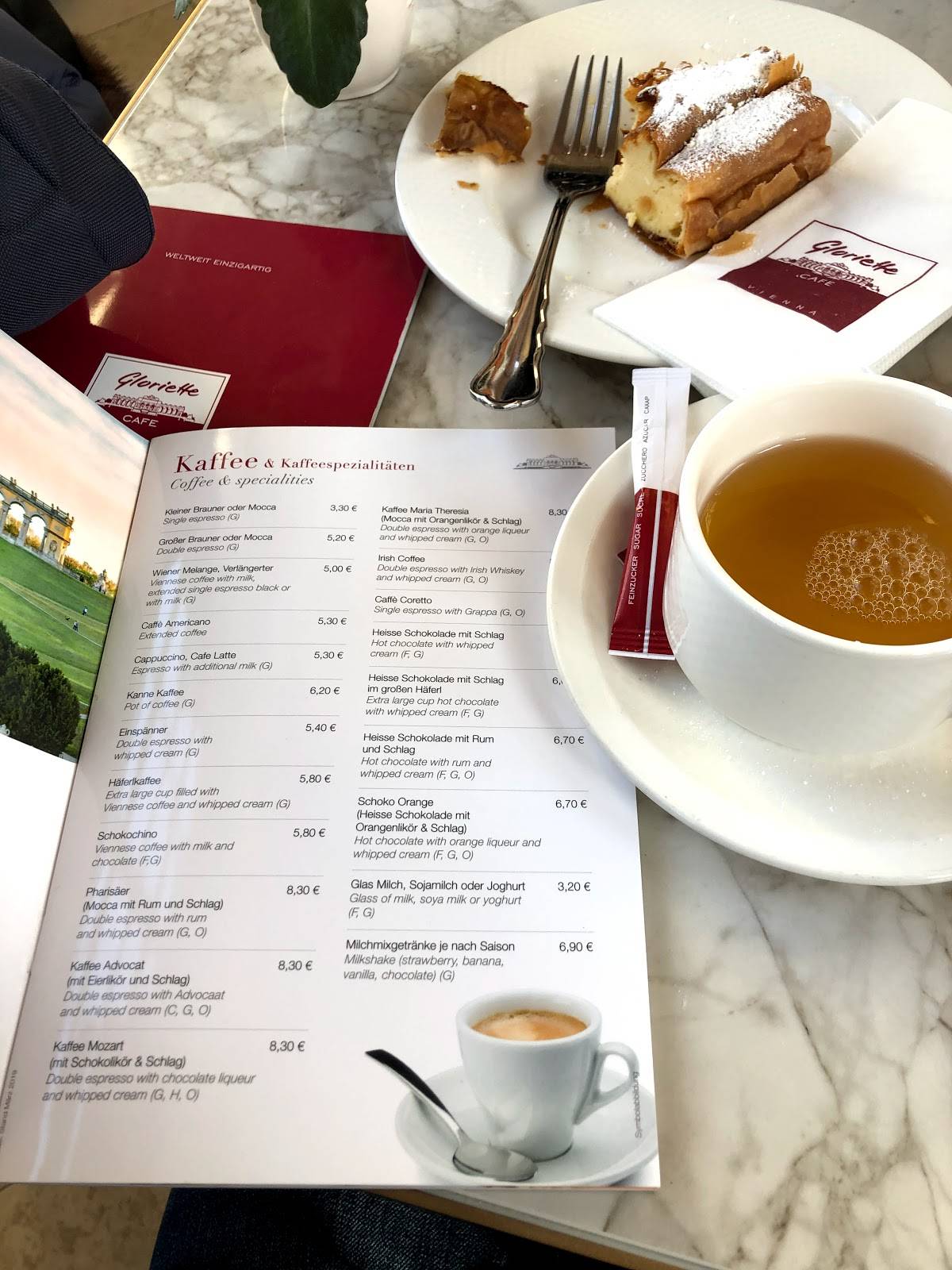 Speisekarte von Café Gloriette cafe, Wien, Schlosspark