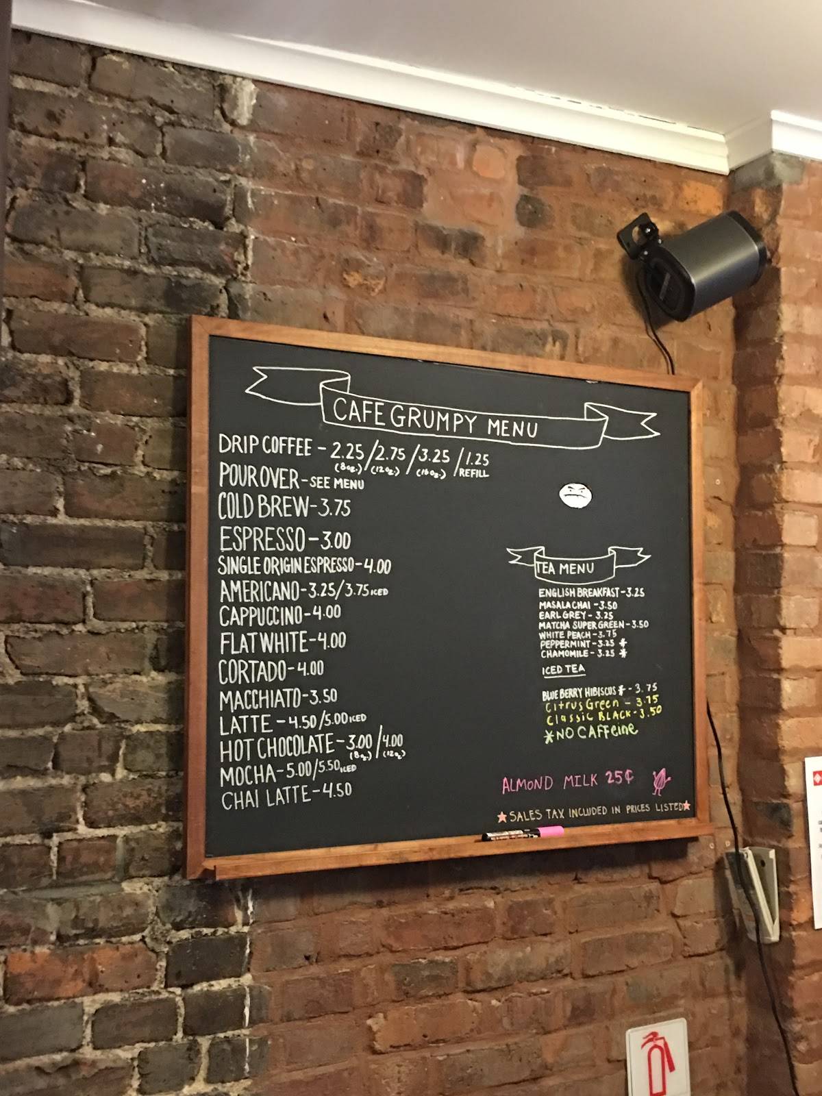 Menu at Café Grumpy - Chelsea cafe, New York City, 224 W 20th St