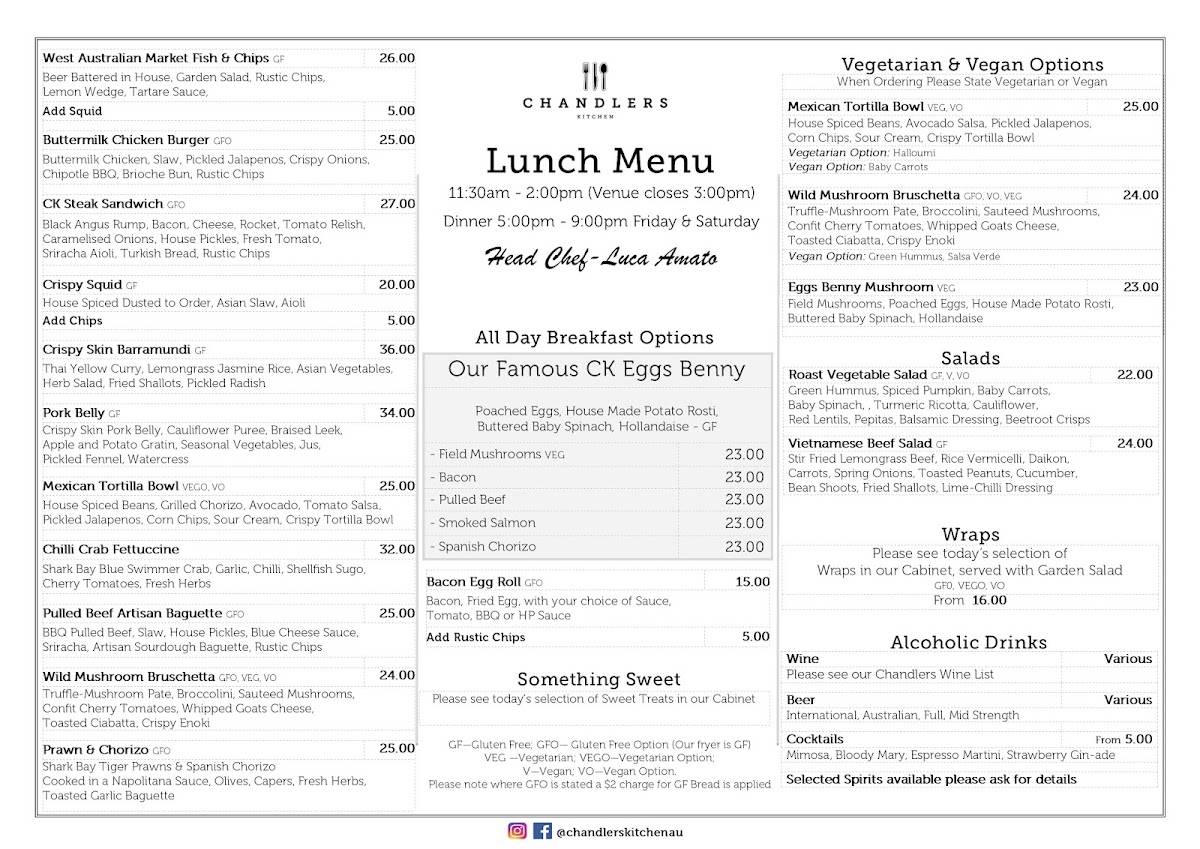 Menu at Chandlers Kitchen restaurant, Rockingham