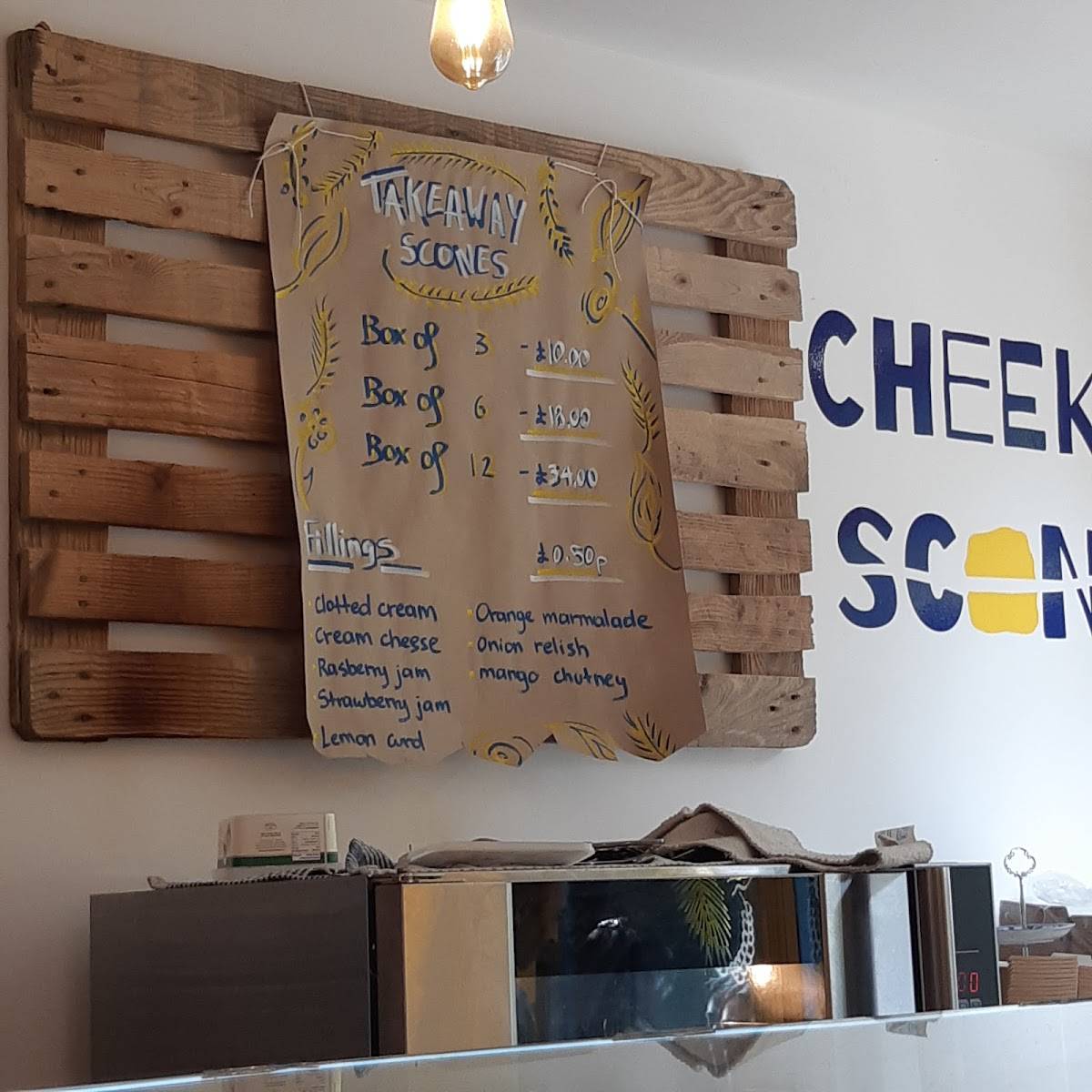 Menu at Cheeky Scone cafe, London