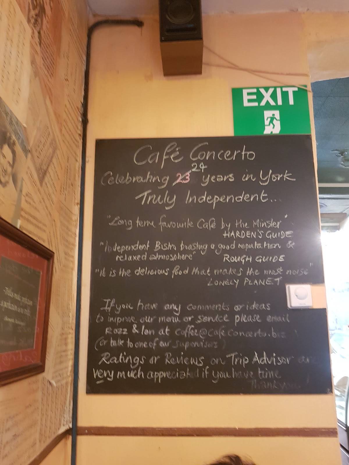 Menu at Cafe Concerto, York