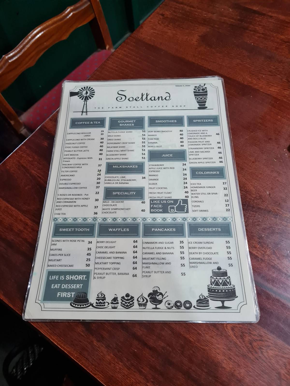 Menu at Hall's Farm Stall at GateWay cafe, Nelspruit