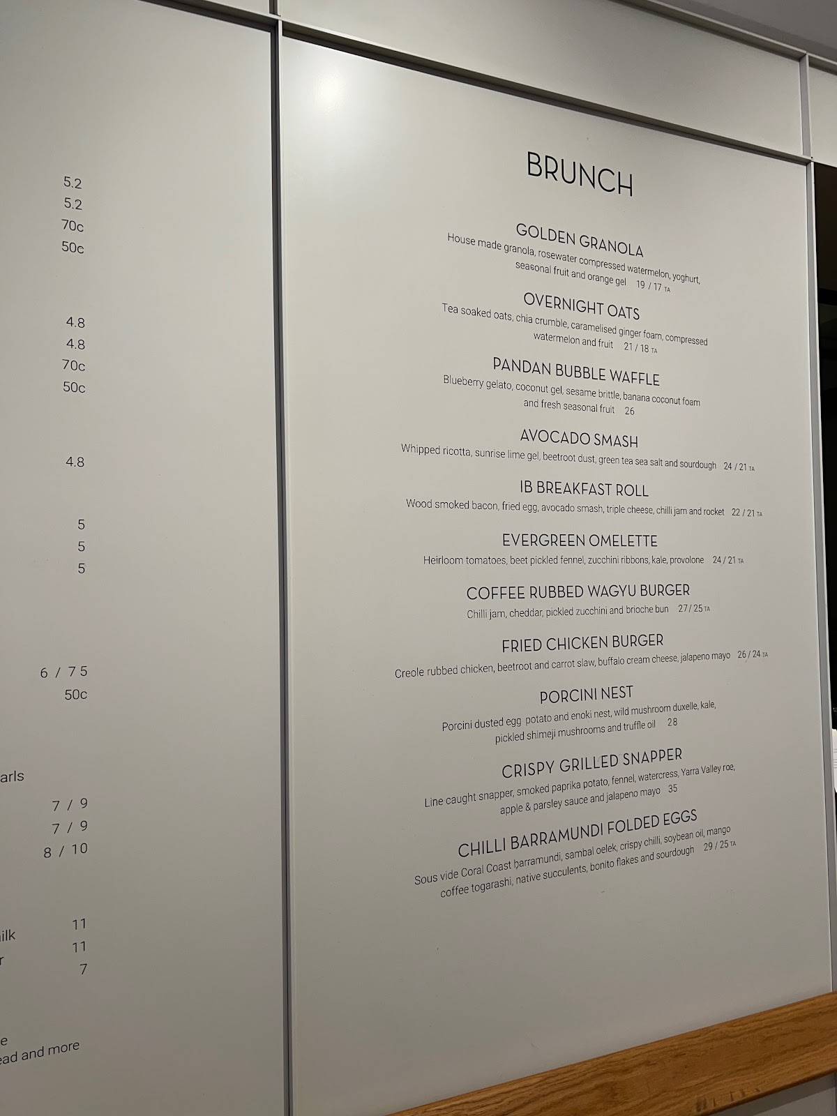 Carta del café Industry Beans York St, Sydney