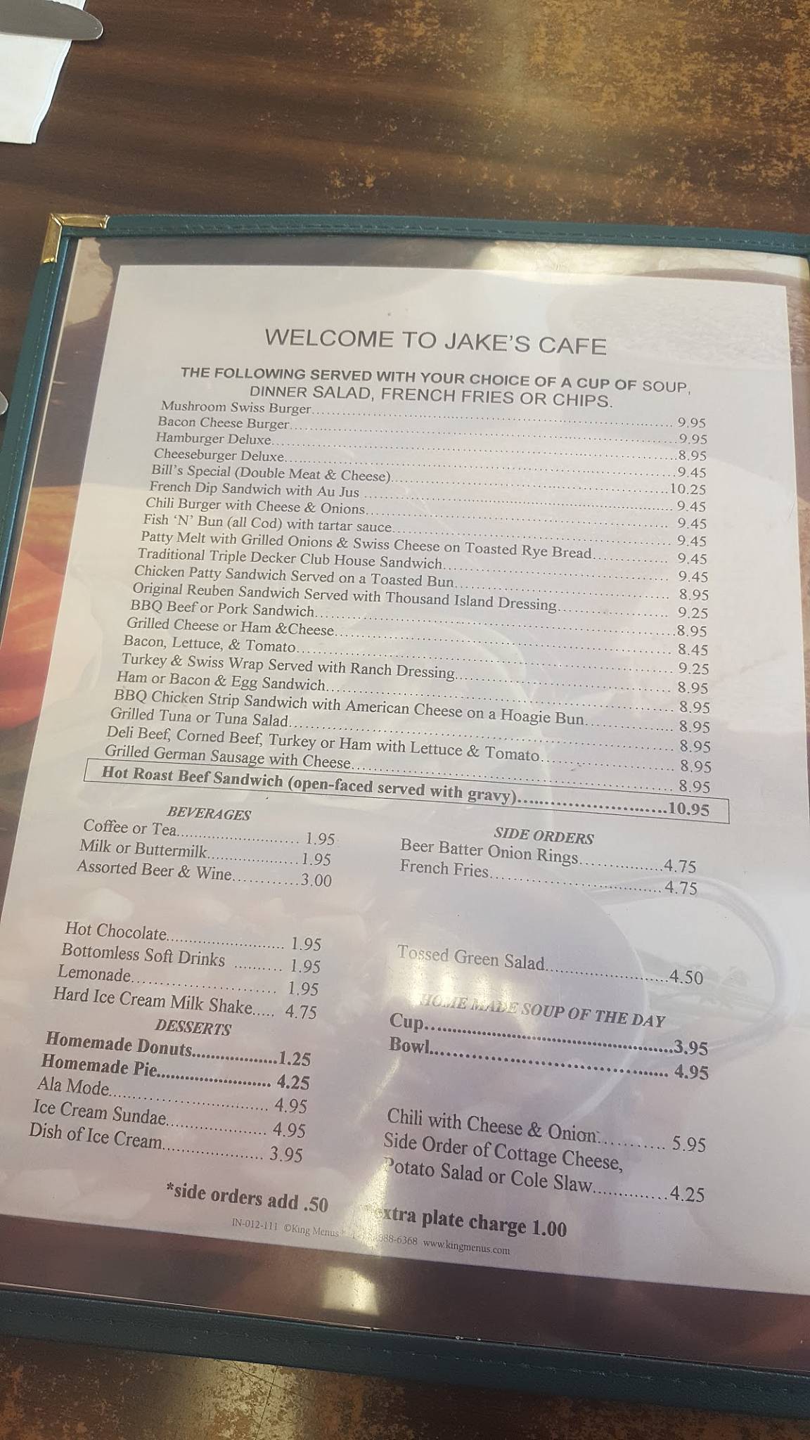 Menu at Jake's Cafe, Ritzville, W 1st Ave