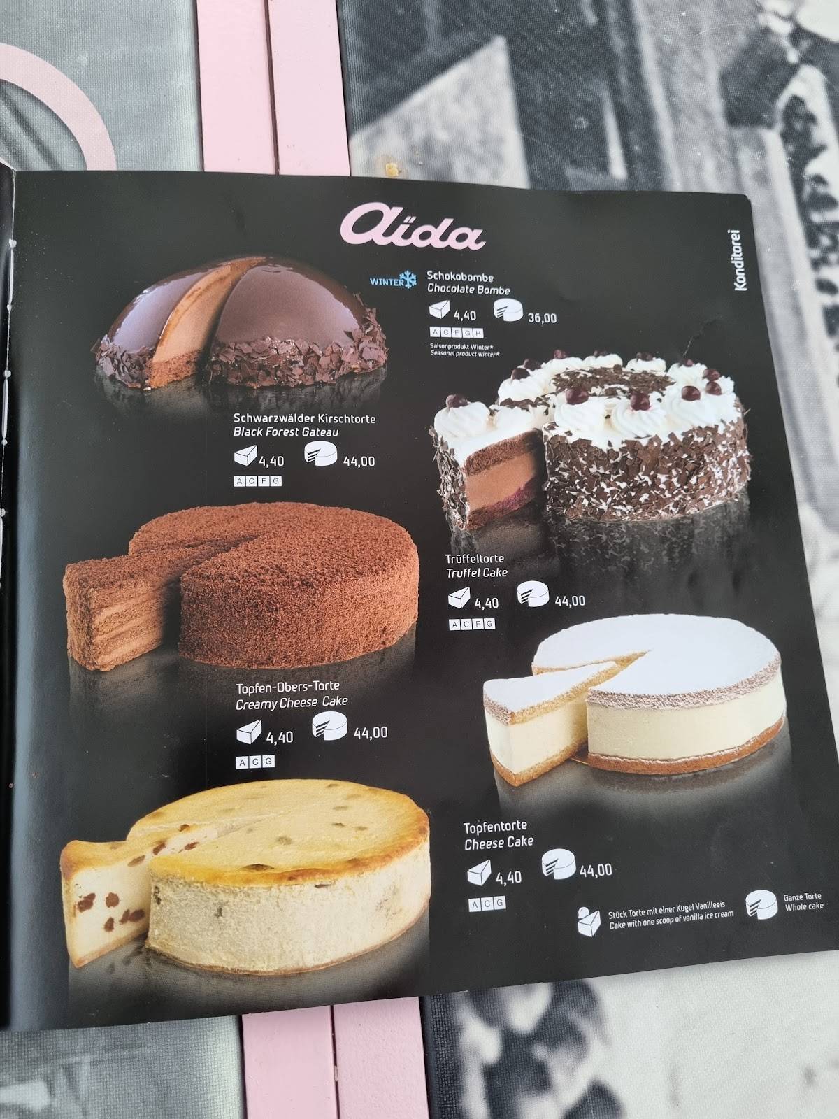 Speisekarte von Aida cafe, Wien, Singerstraße 1