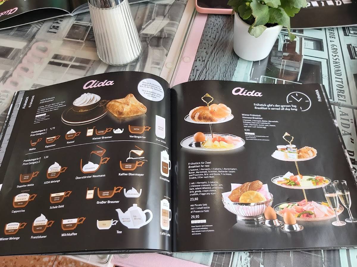 Speisekarte von Aida cafe, Wien, Singerstraße 1