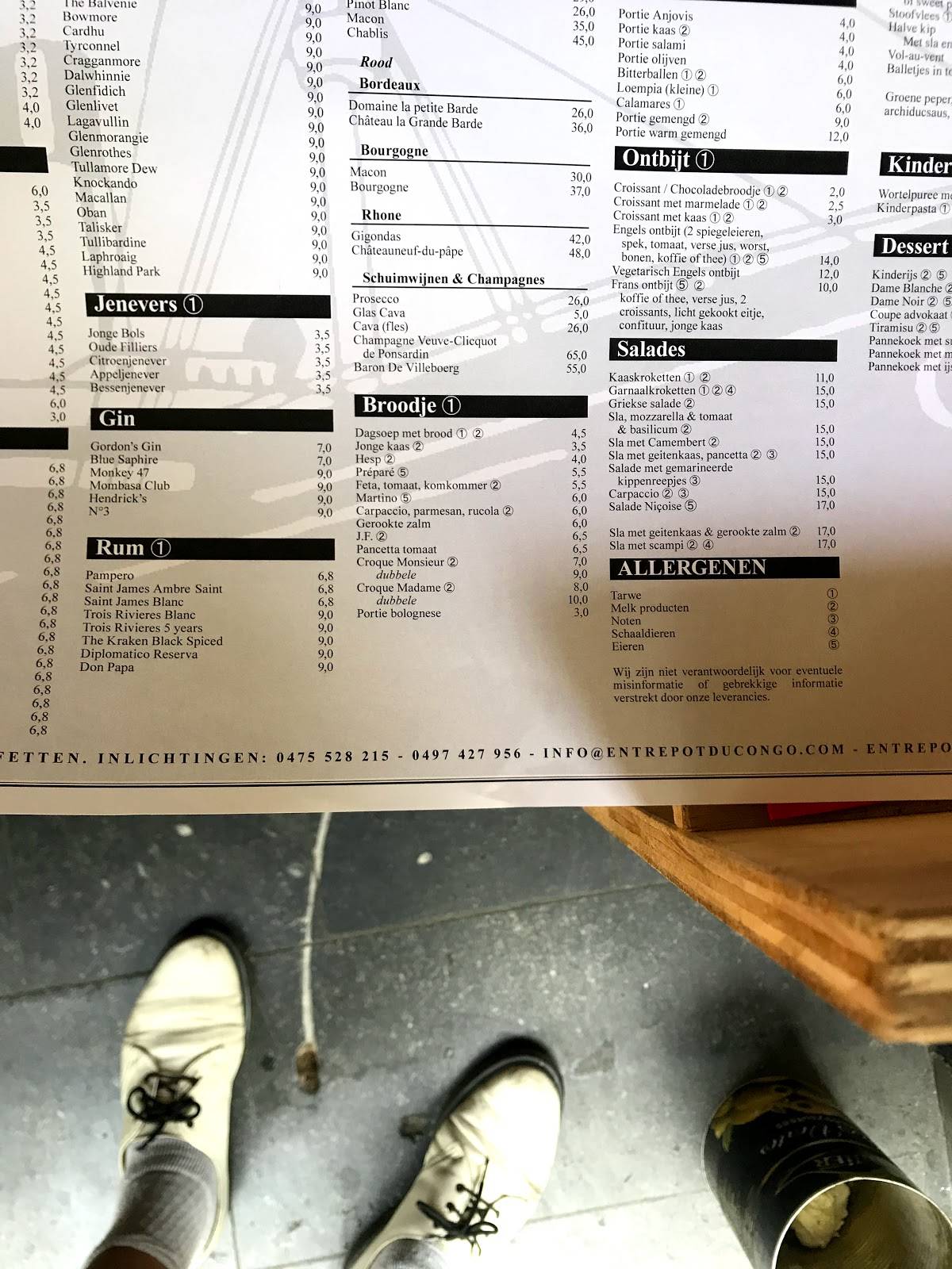 Speisekarte von L'Entrepot du Congo, Antwerpen