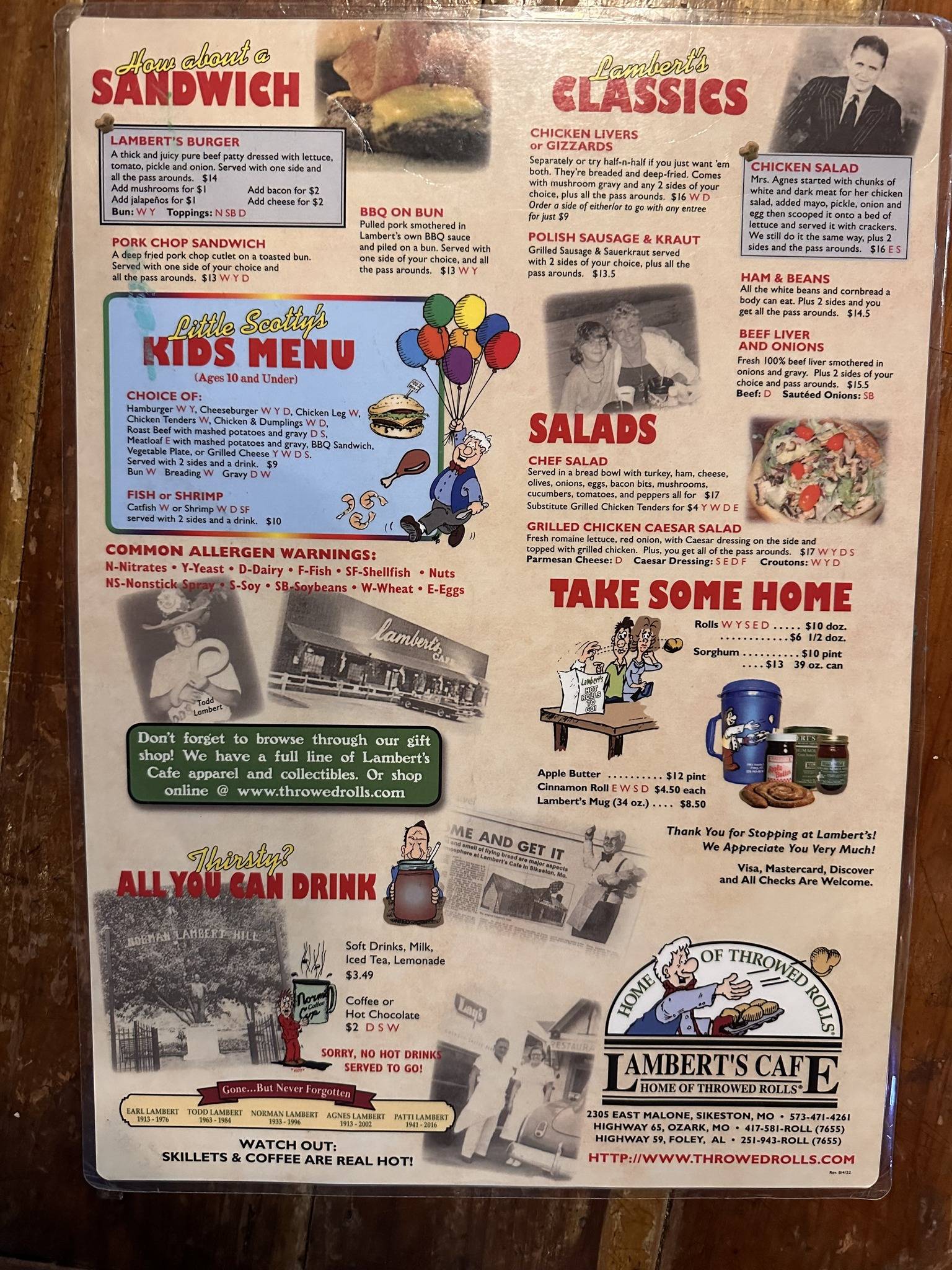 Menu at Lambert's Cafe, Foley, S McKenzie St