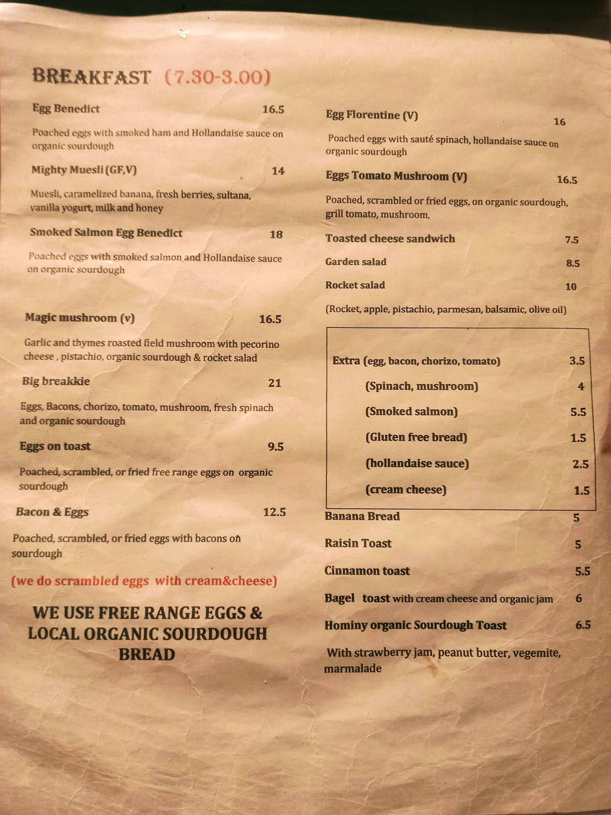 Menu at Pomegranate cafe, Katoomba