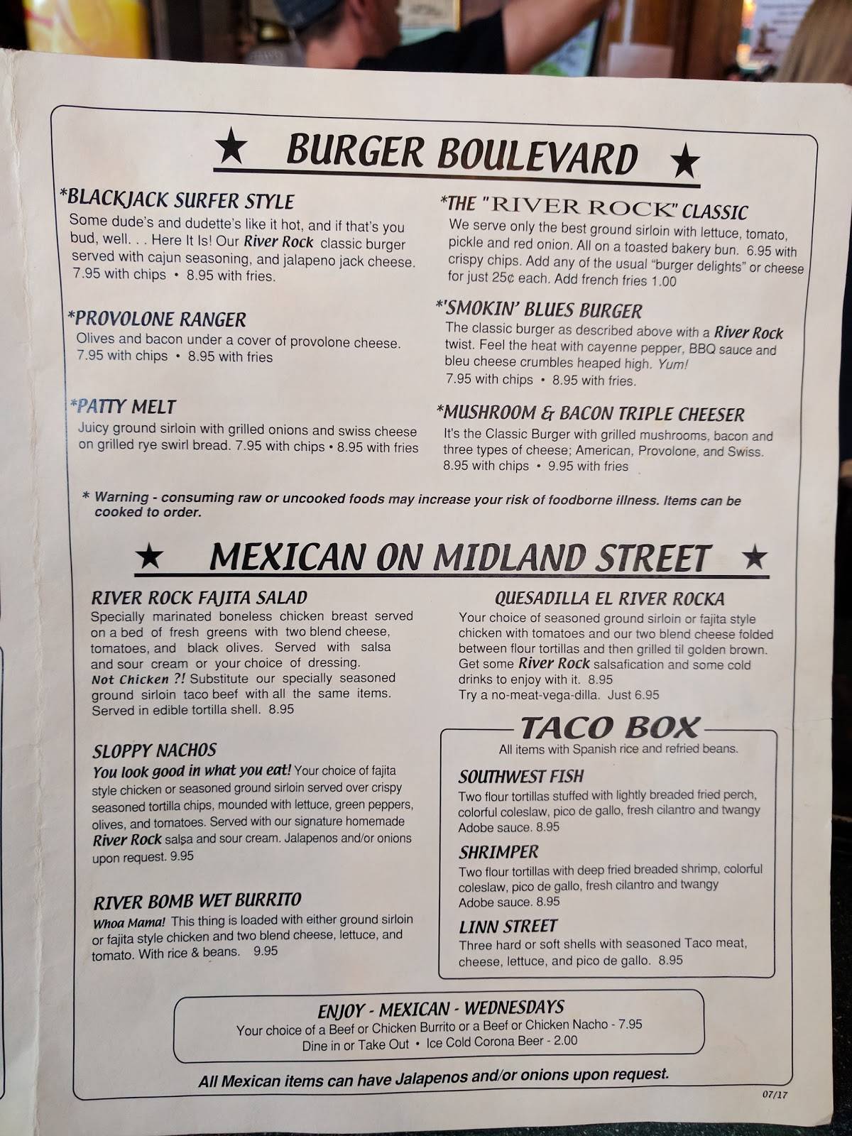 Menu at River Rock Cafe, Bay City