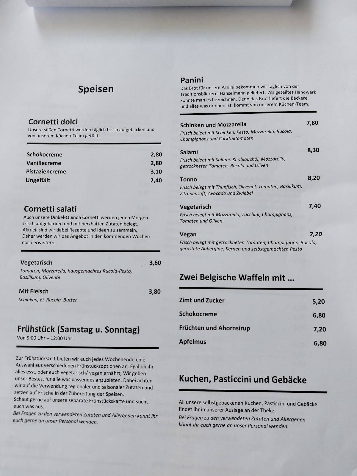 Speisekarte von Café Senza Limiti cafe, Würzburg