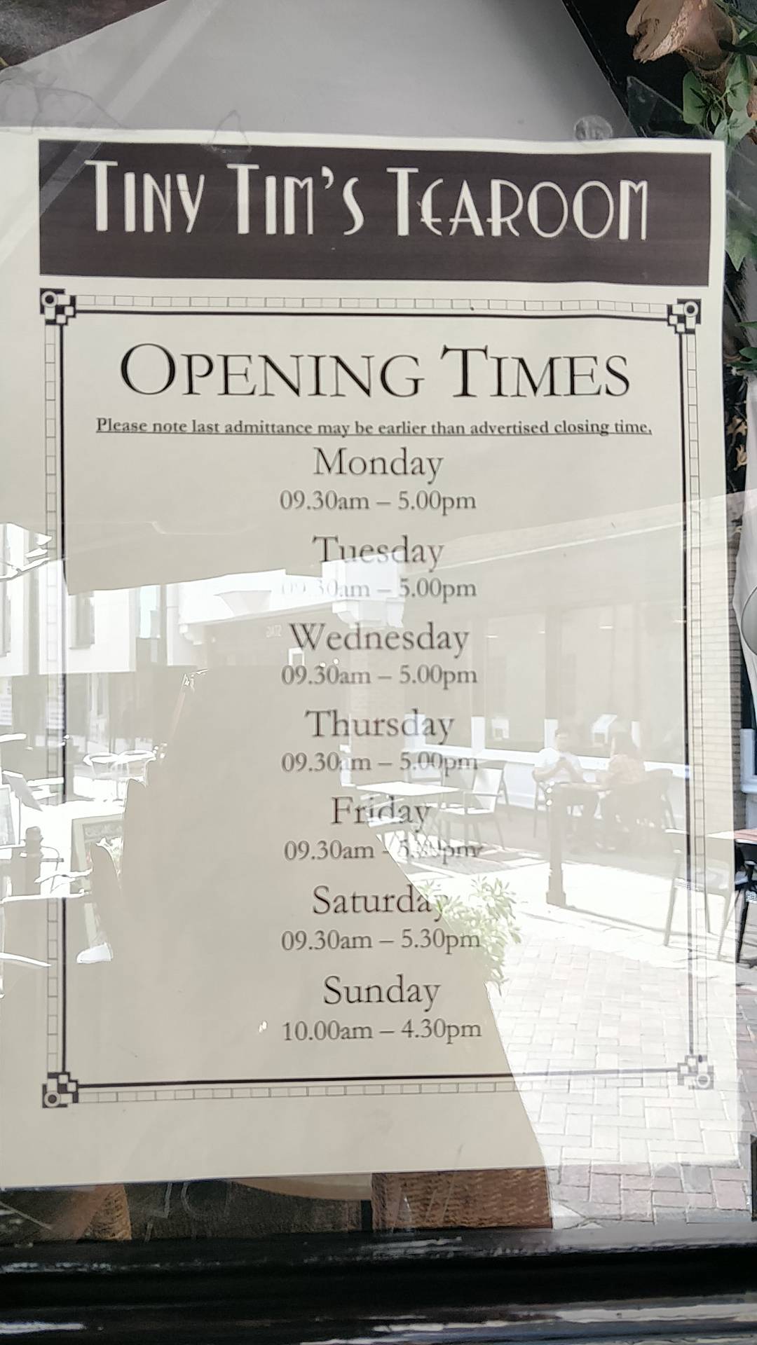 Menu at Tiny Tim's Tearoom cafe, Canterbury