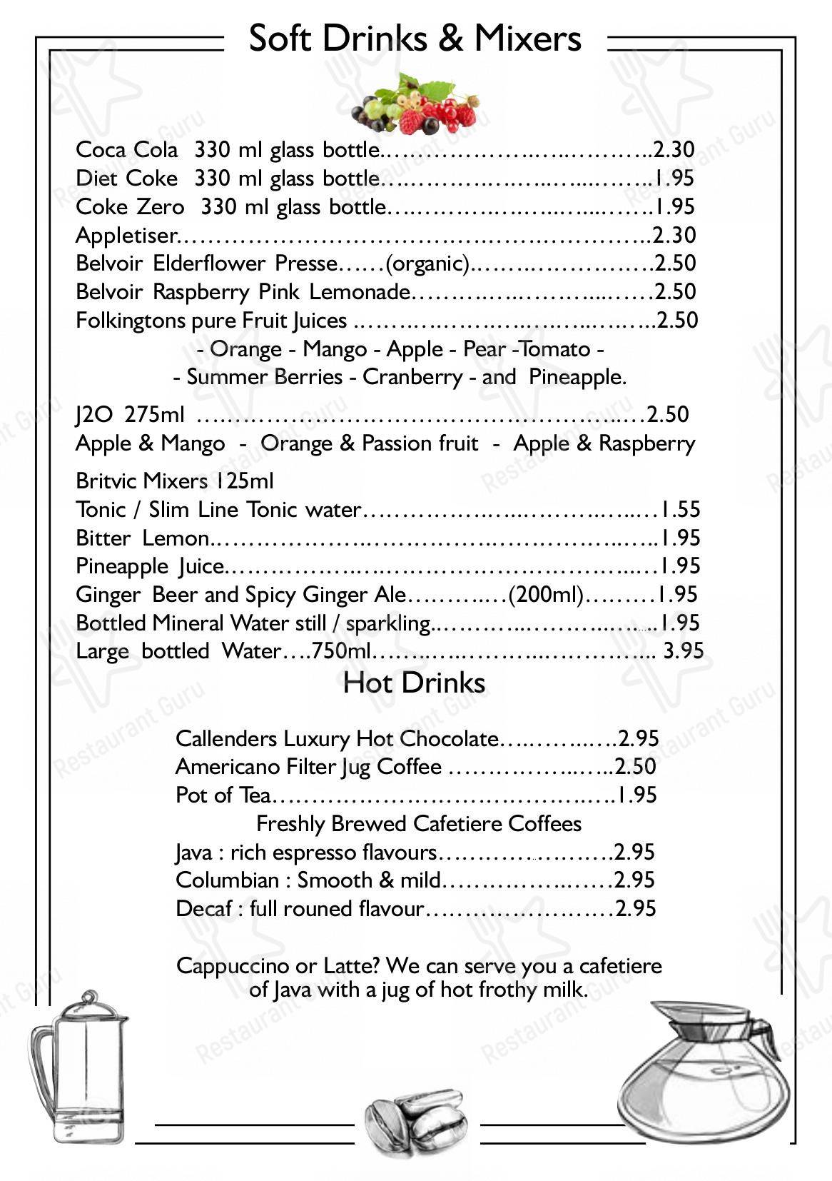 Menu at Callenders Restaurant, Hailsham