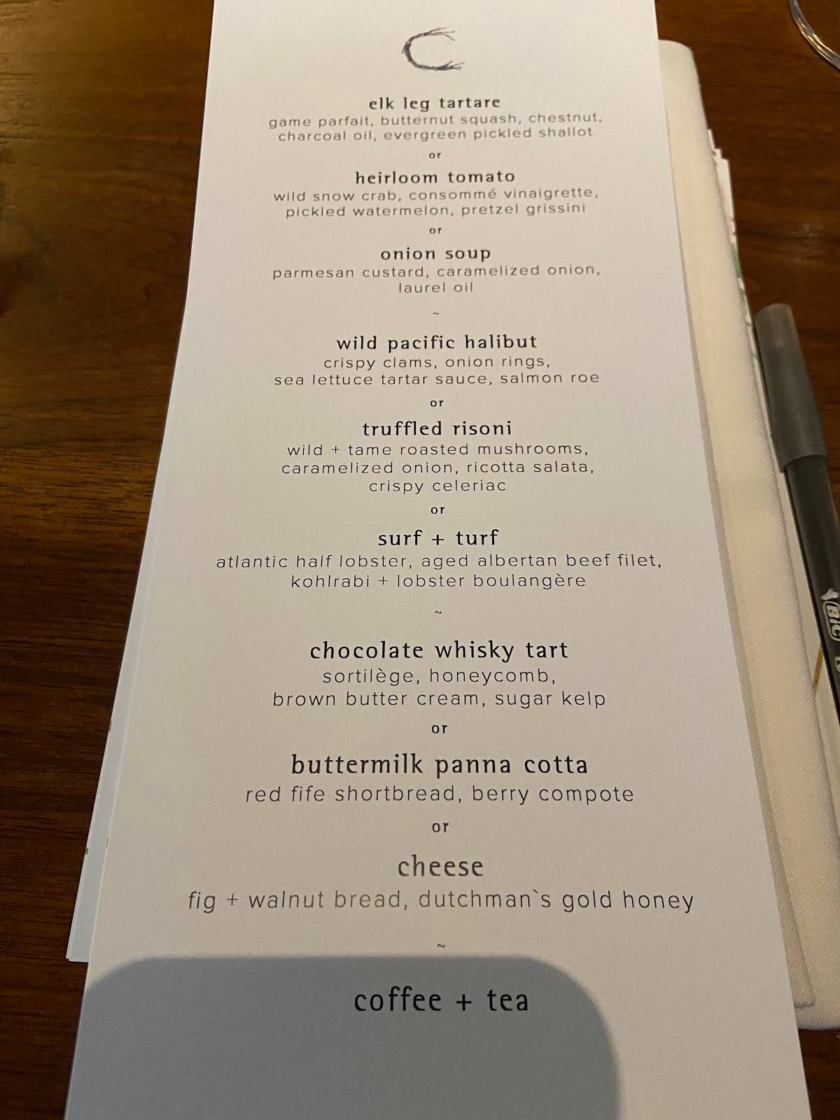 Menu at Canoe restaurant, Toronto, 66 Wellington St W 54th floor