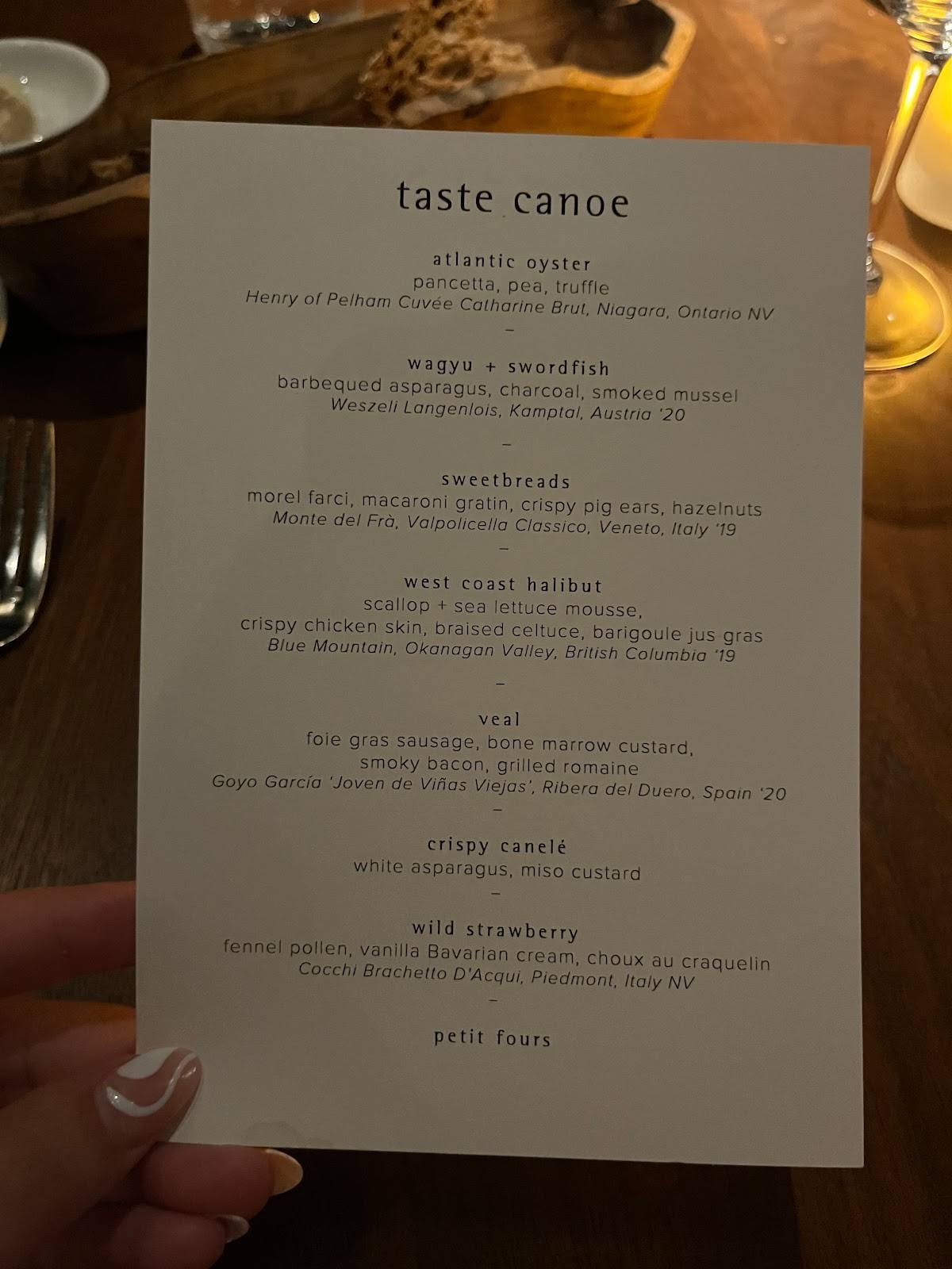 Menu at Canoe restaurant, Toronto, 66 Wellington St W 54th floor