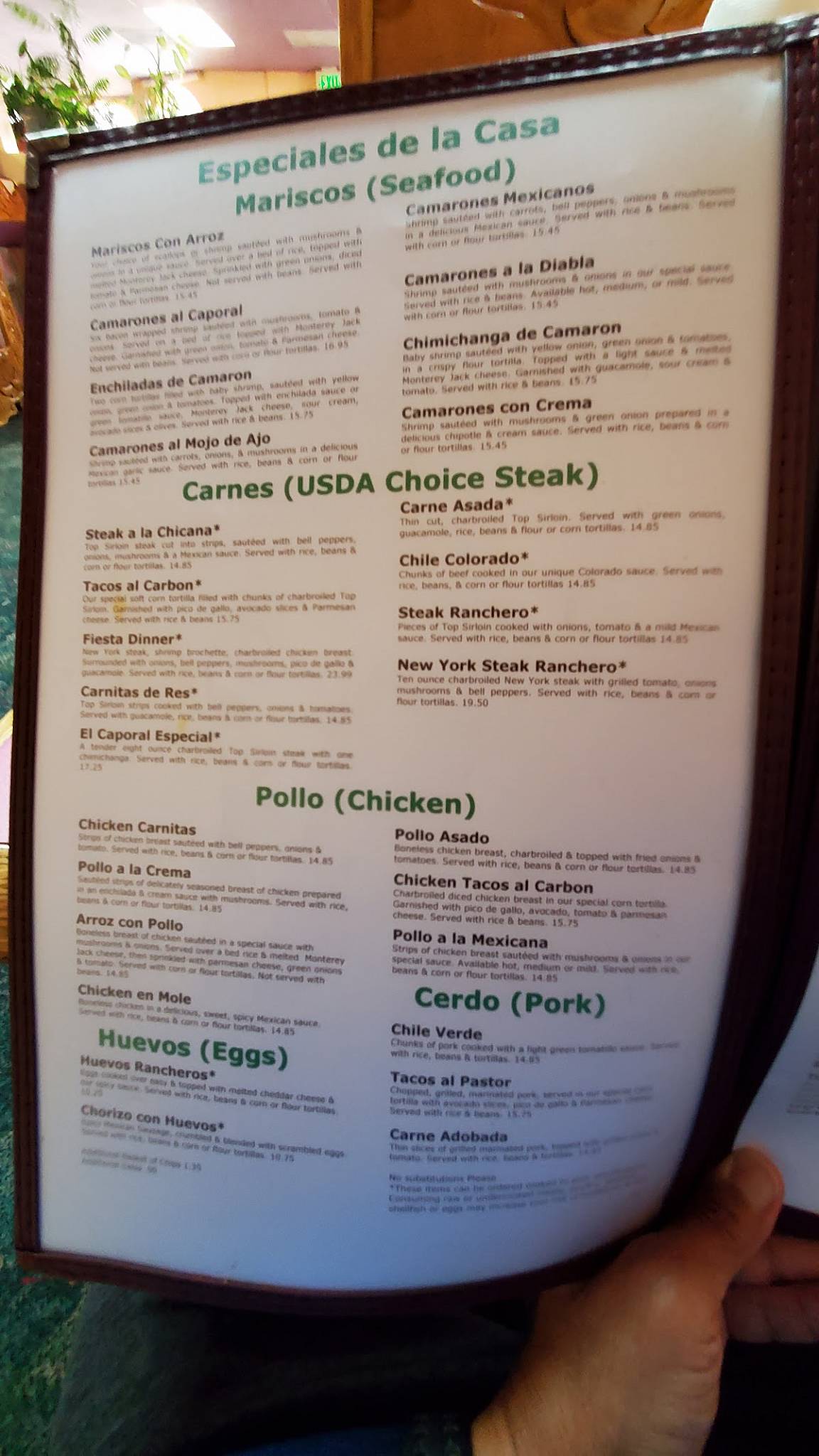 Menu at El Caporal Family Mexican Restaurant, Cañon City, Main St