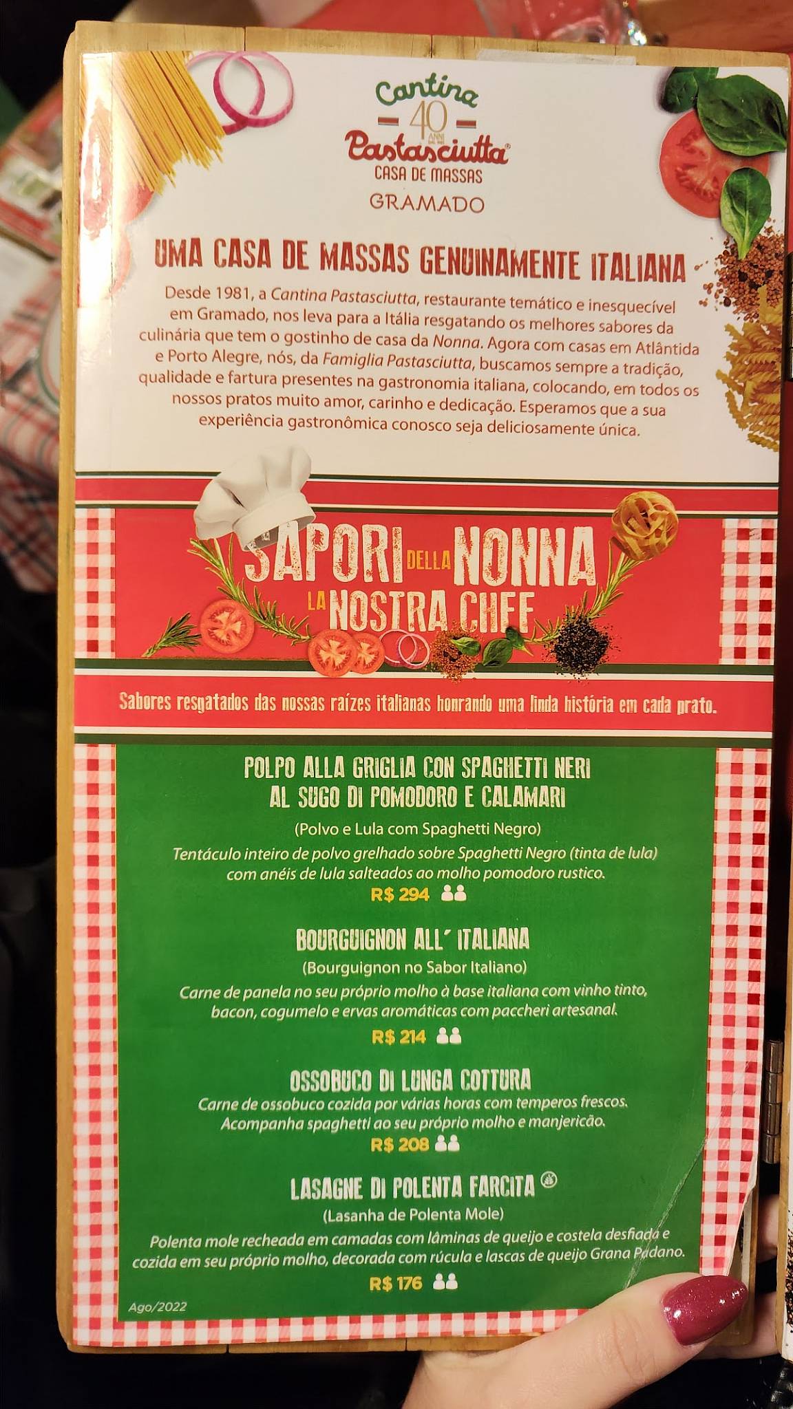 Menu em Cantina Pastasciutta restaurante, Gramado