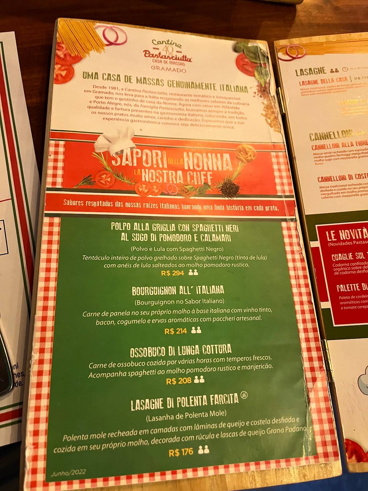 Menu em Cantina Pastasciutta restaurante, Gramado