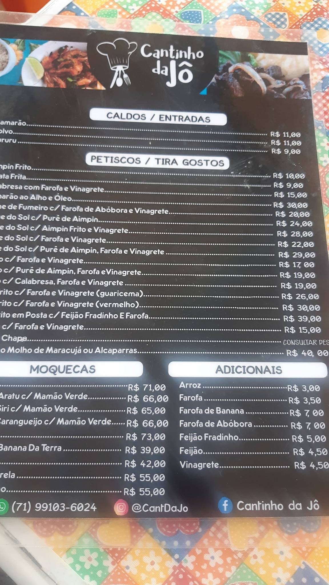 Menu em Cantinho da Jô restaurante, Salvador, Vila Brandão