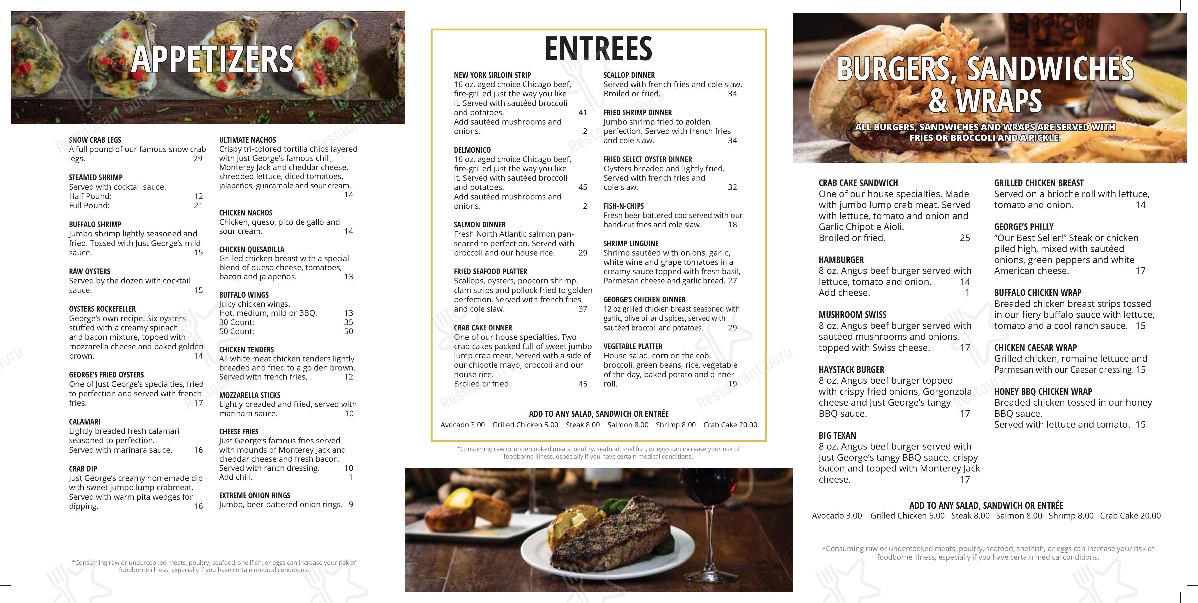 Menu at Captain George's Seafood Restaurant, Myrtle Beach