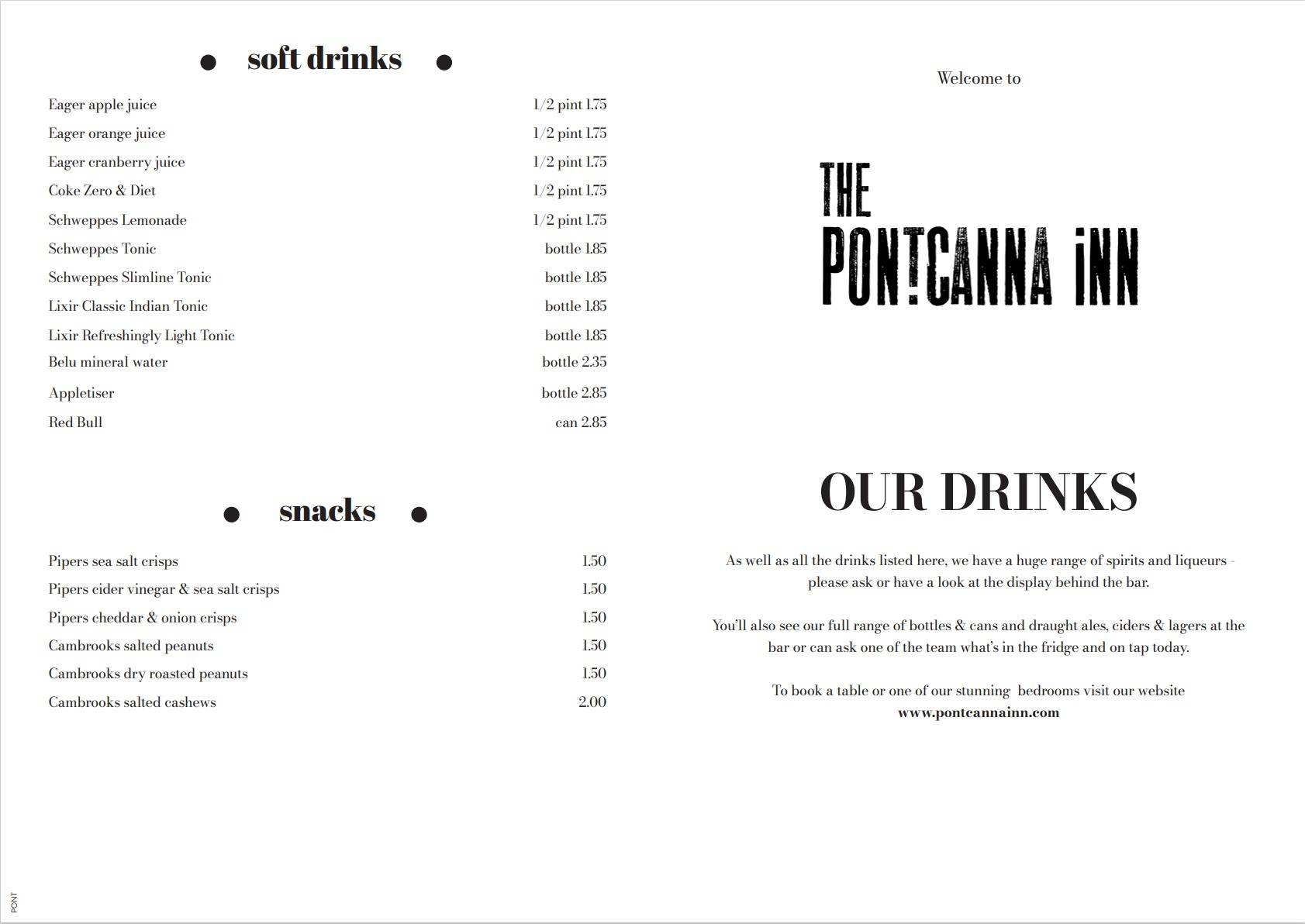 Menu at Pontcanna Inn pub & bar, Cardiff