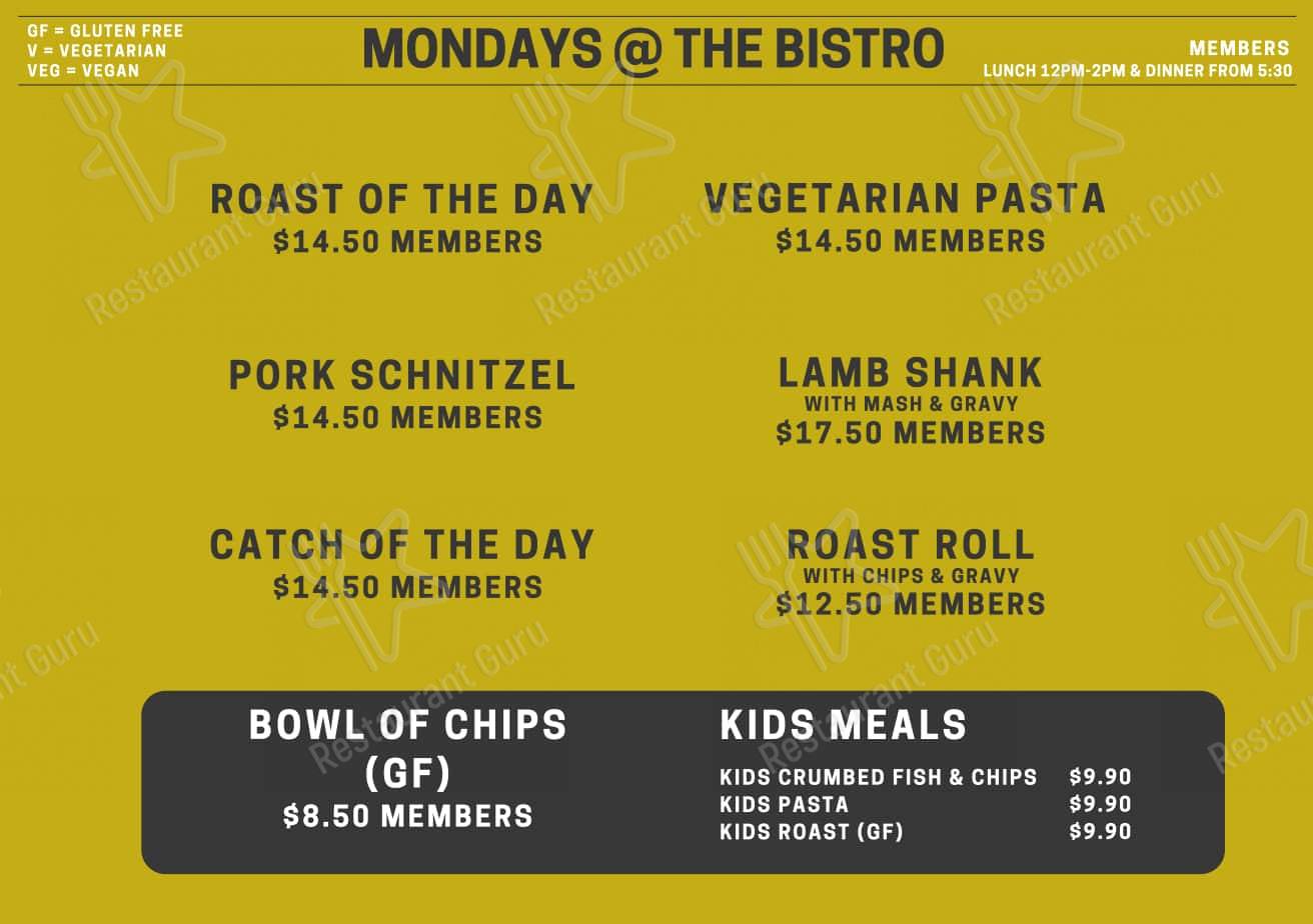 Menu at Carina Leagues Club, Carina Heights