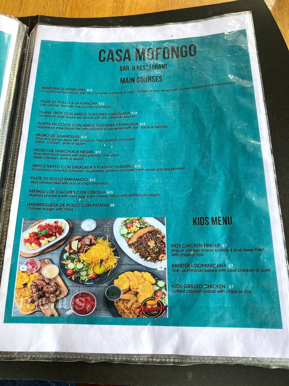 Menu at Casa Mofongo Bar Restaurant, London