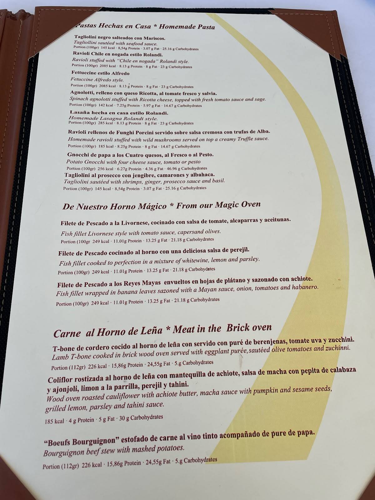 Menu at Casa Rolandi restaurant, Isla Mujeres, Carr. Sac Bajo 89