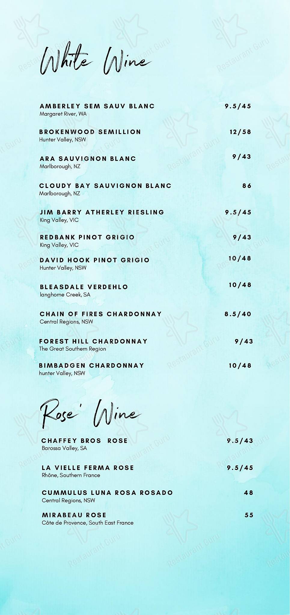 Menu at Caves Beachside pub & bar, Caves Beach