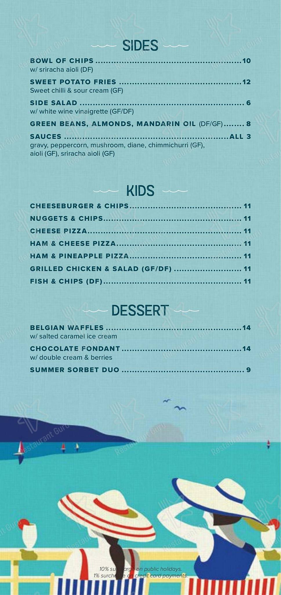 Menu at Caves Beachside pub & bar, Caves Beach