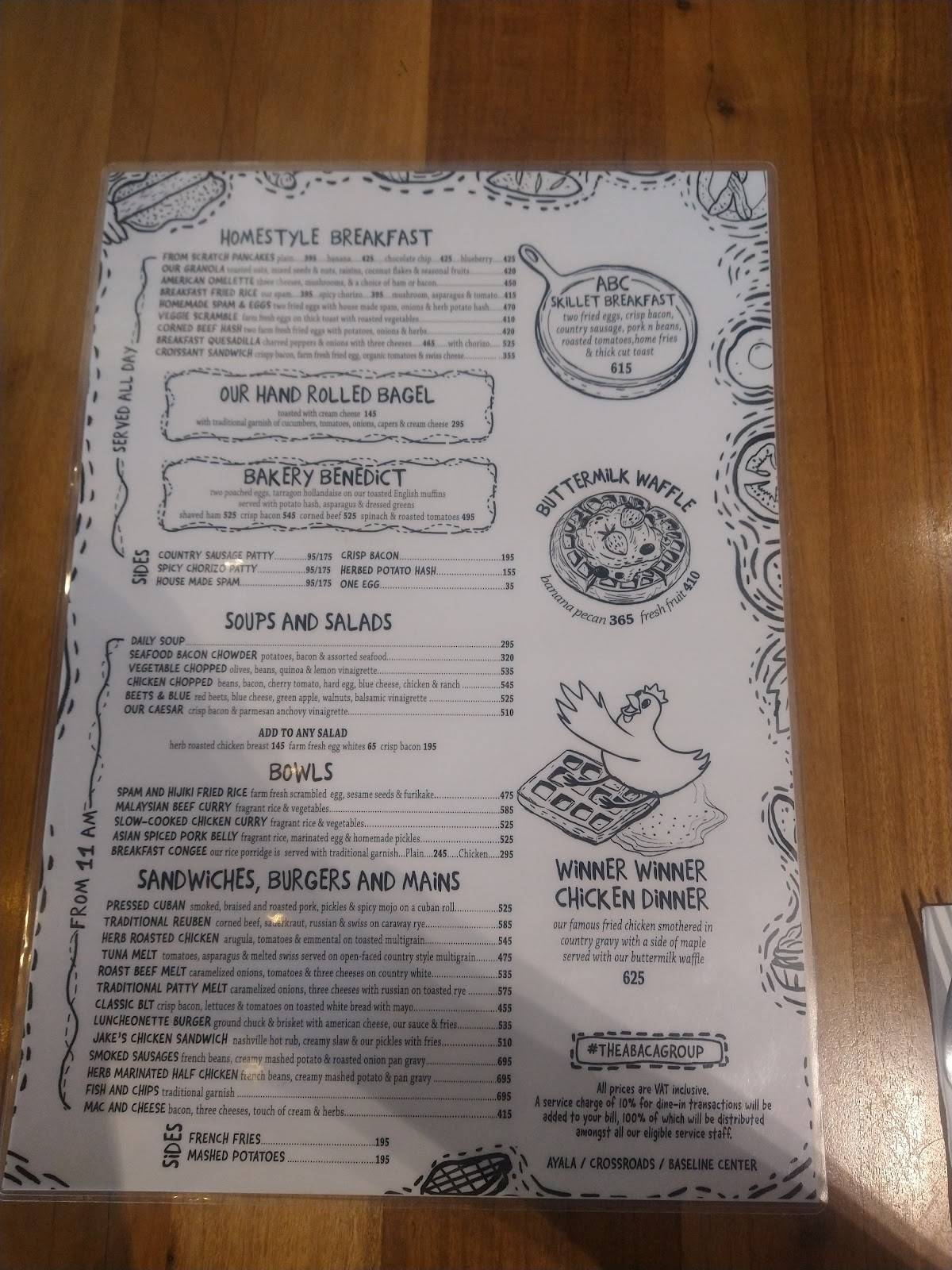 Carta del café Abaca Baking Company, Cebú, The Terraces