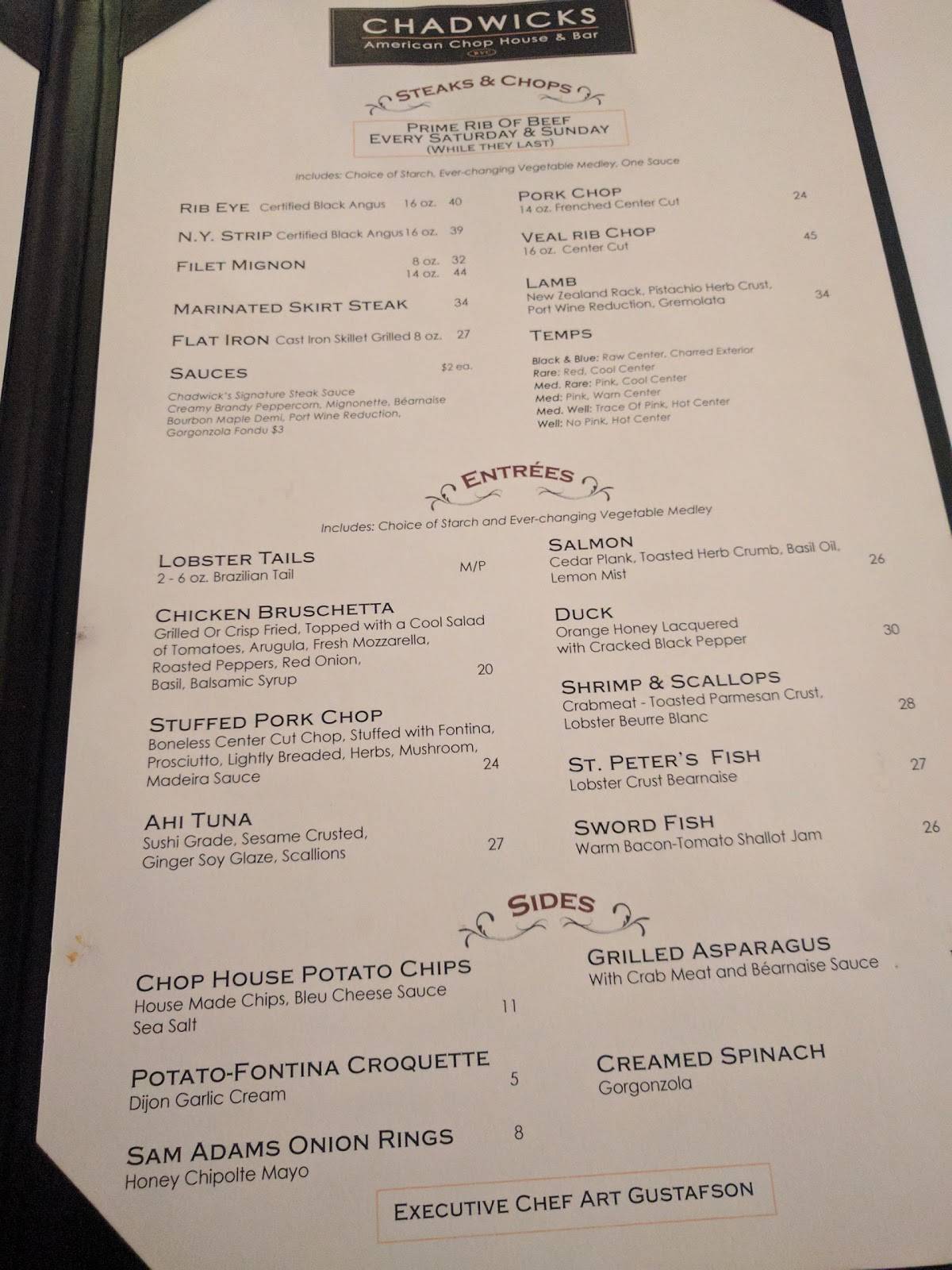 Menu at Chadwick's American Chop House & Bar, Rockville Centre
