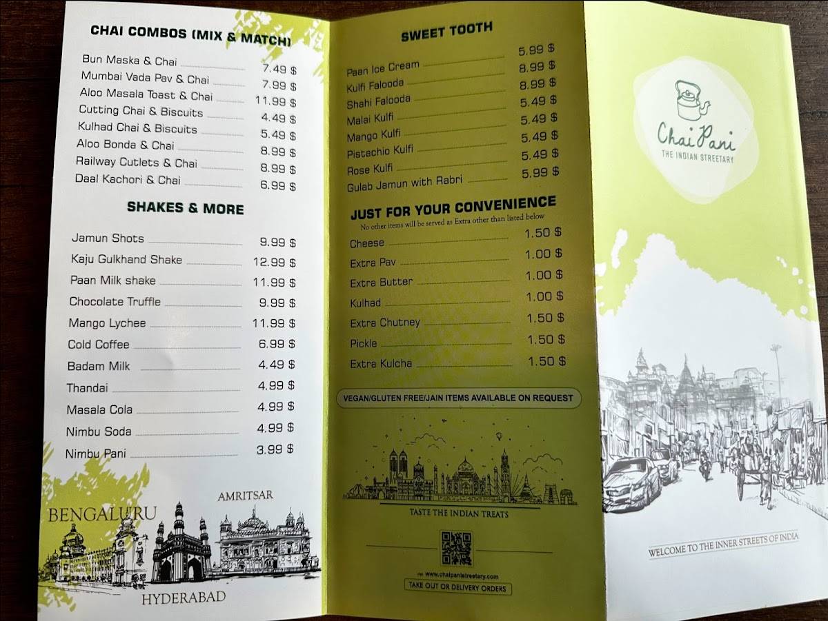 Menu at Chai Pani - The Indian Streetary restaurant, Oakville